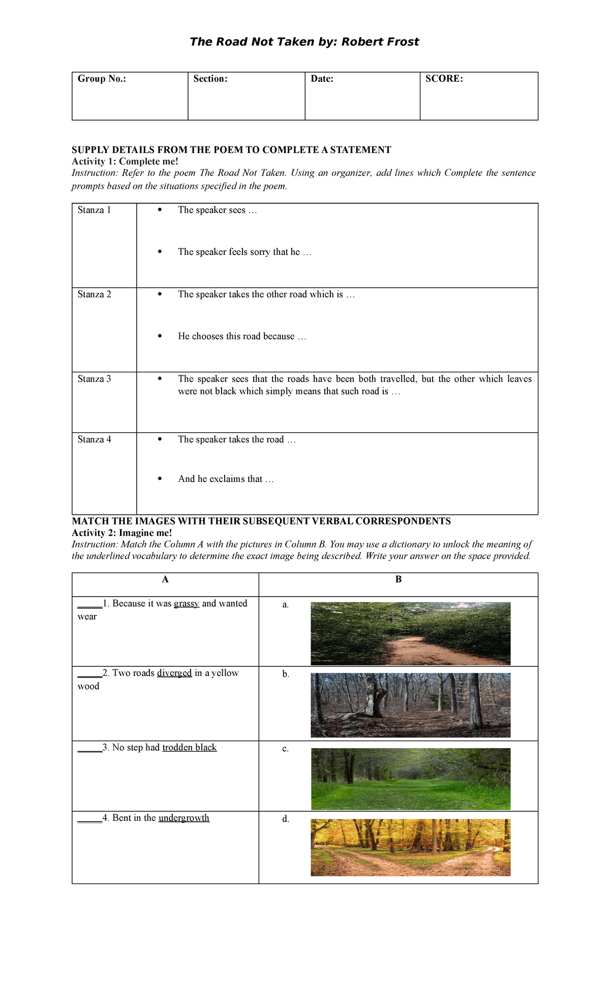 8th Demo Worksheet-Q3Week5-LAS2and3 - The Road Not Taken by: Robert ...