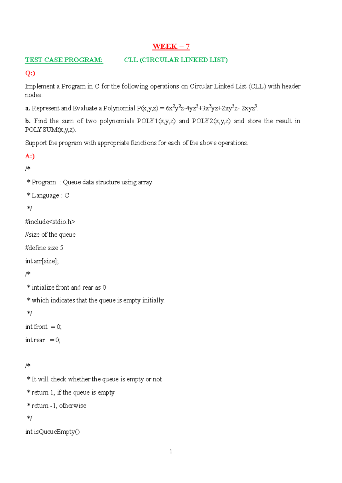 Week 101112 Dsa Lab Dsa Lab Week 7 Test Case Program Cll