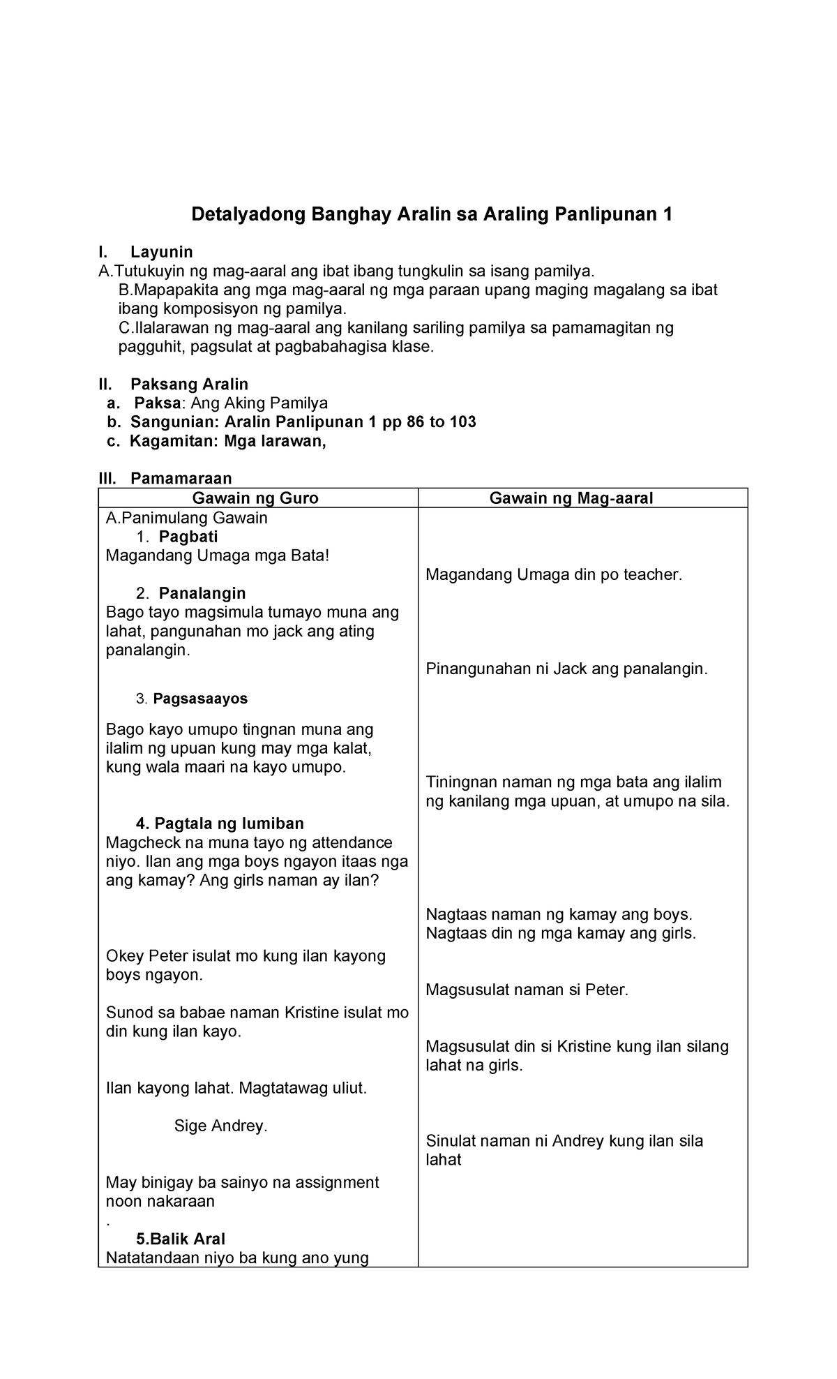 Lesson plan in AP grade 1 - Detalyadong Banghay Aralin sa Araling ...