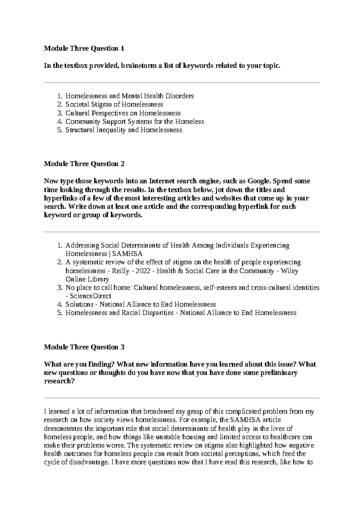 Module 3 Short Response Submission Module Three Question 1 In The Textbox Provided Brainstorm