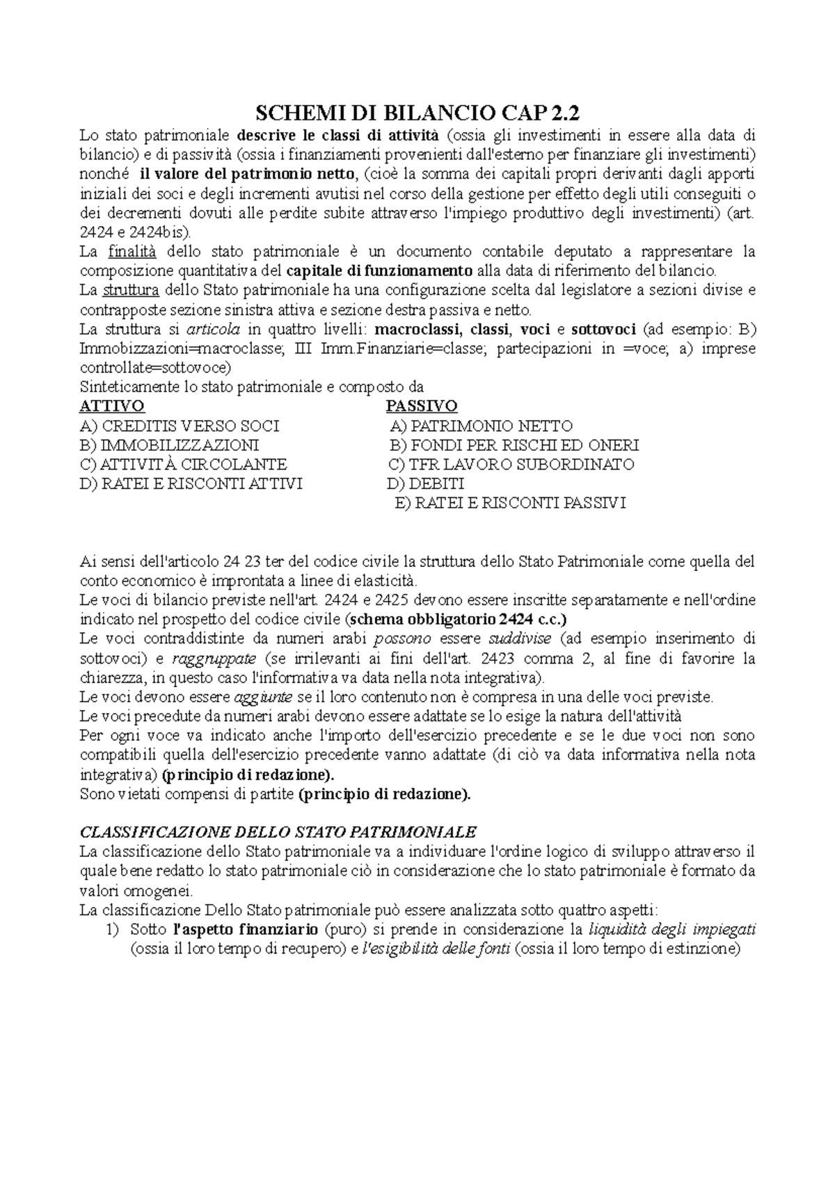 schemi redazione Bilancio d'esercizio attivo e passivo - SCHEMI DI ...