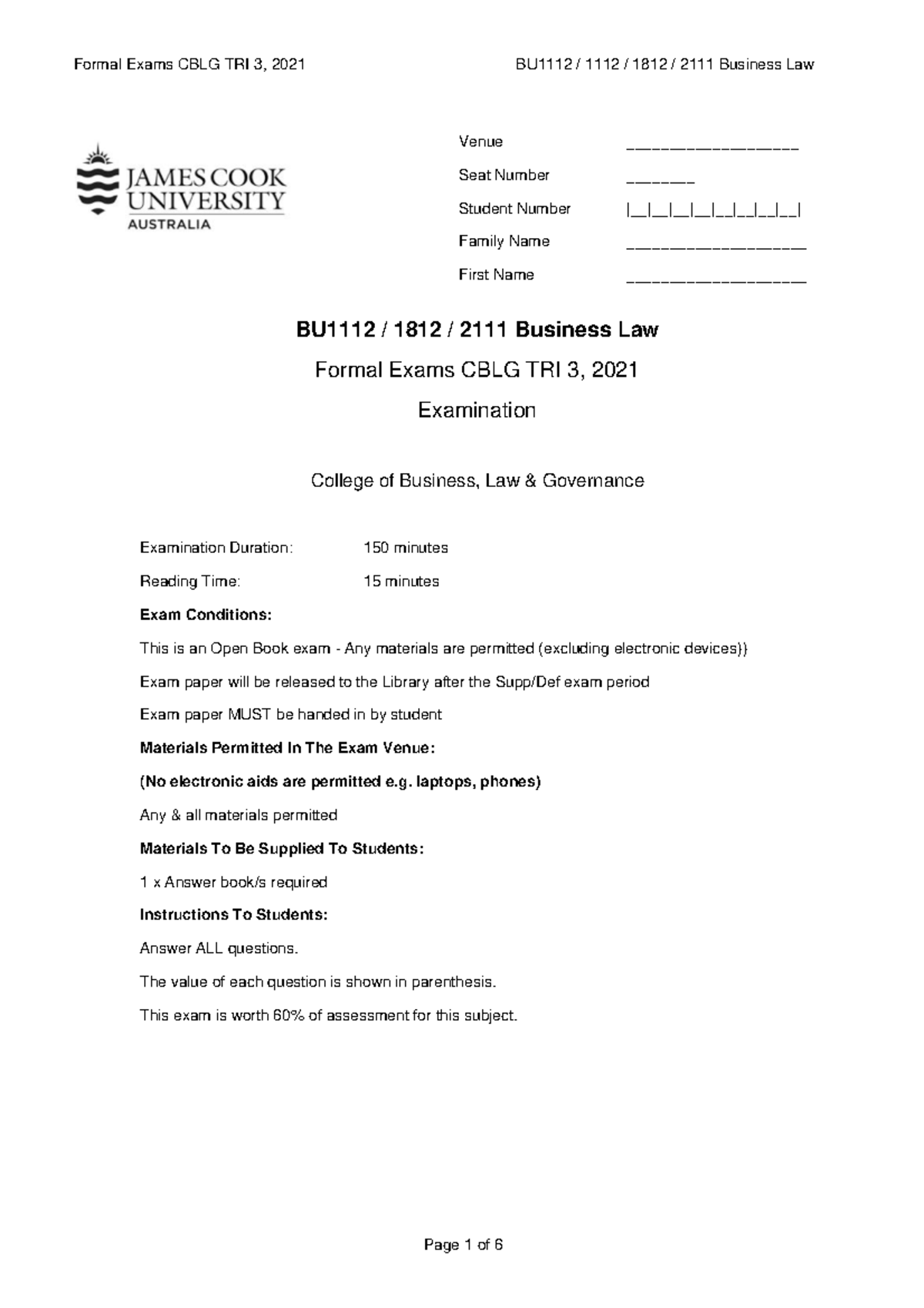BU1112 21年例题 - EXAM - BU1112 / 1812 / 2111 Business Law Formal Exams ...