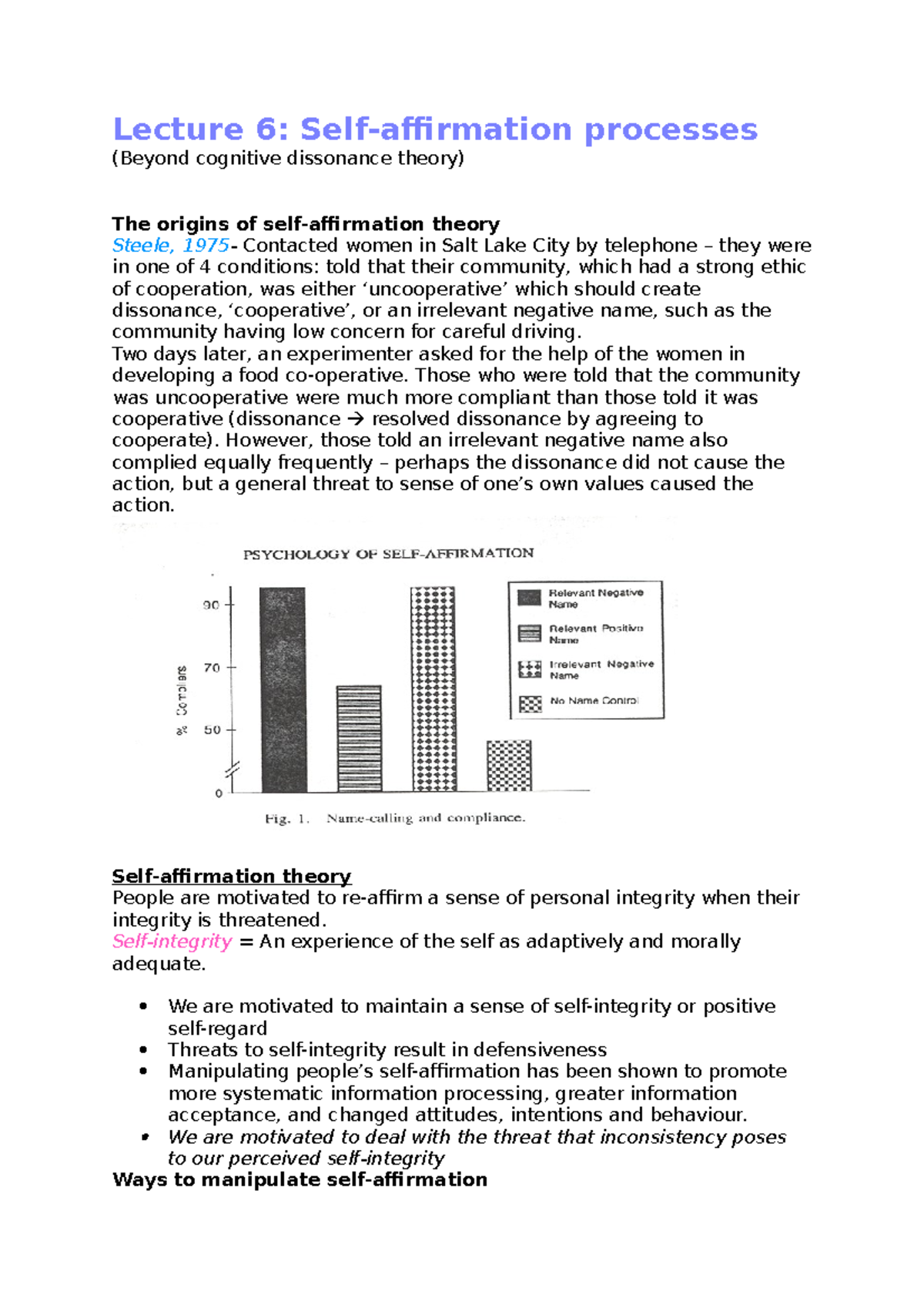 Lecture 6- Self-affirmation processes - Lecture 6: Self-affirmation ...