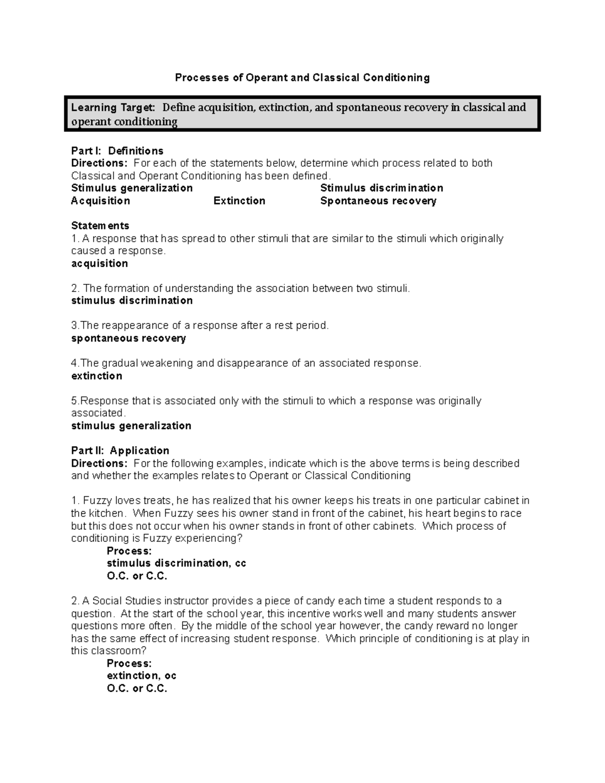 Psychology Processes Of Operant And Classical Conditioning Processes