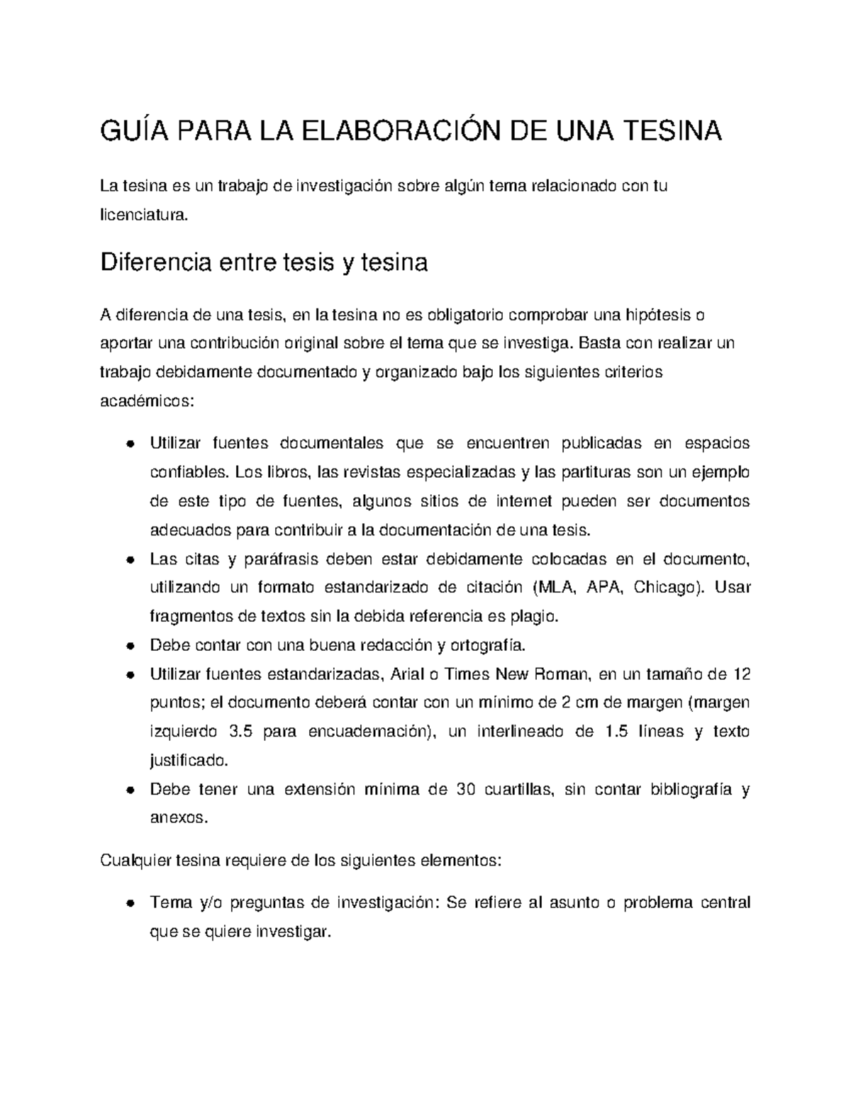 Tesina - 262728 - GUÍA PARA LA ELABORACIÓN DE UNA TESINA La tesina es ...