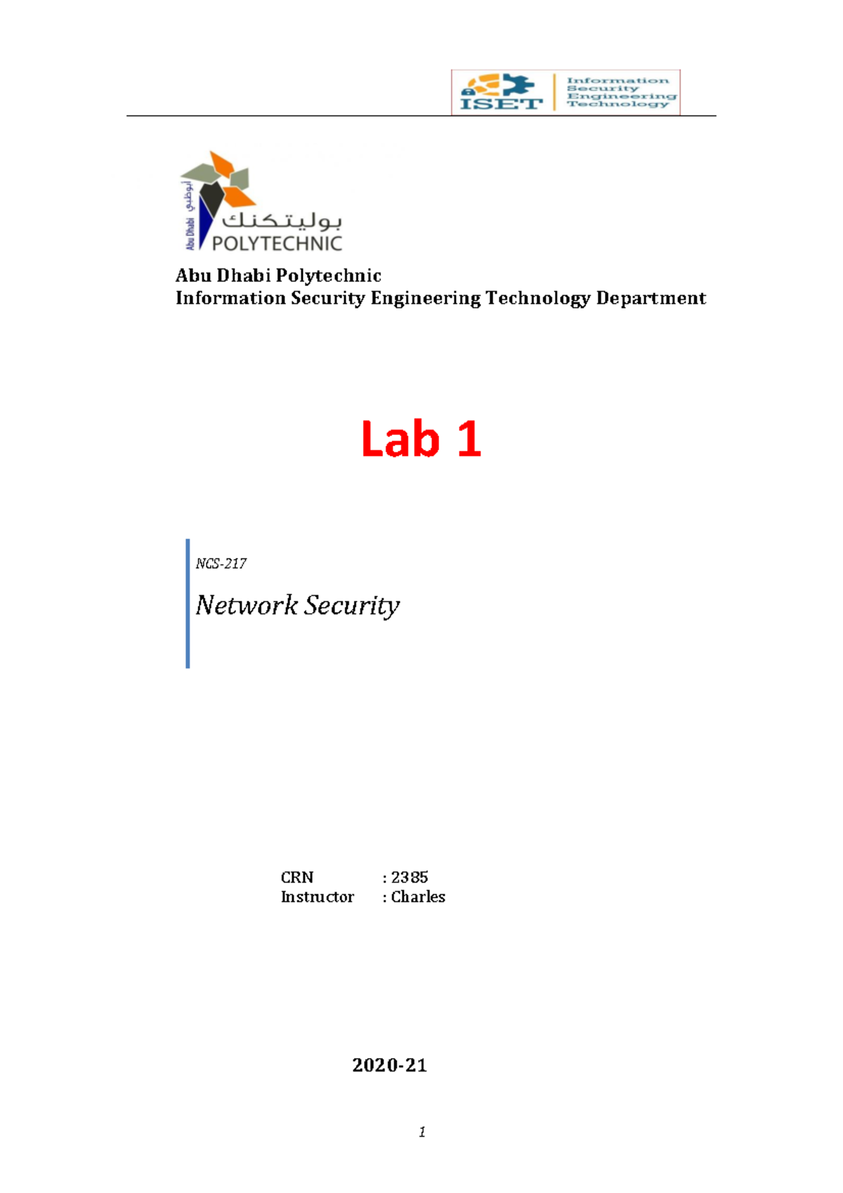NCS-217 Network Security Lab 1 - Abu Dhabi Polytechnic Information ...