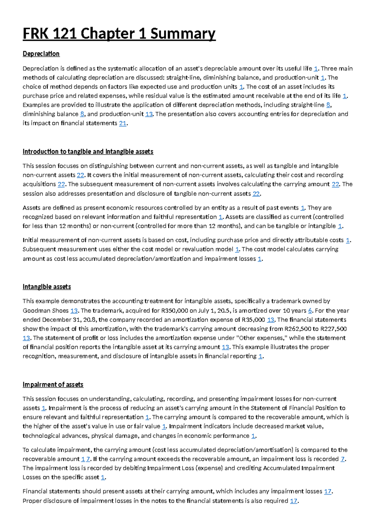 FRK 121 Chapter 1 Summary - FRK 121 Chapter 1 Summary Depreciation ...
