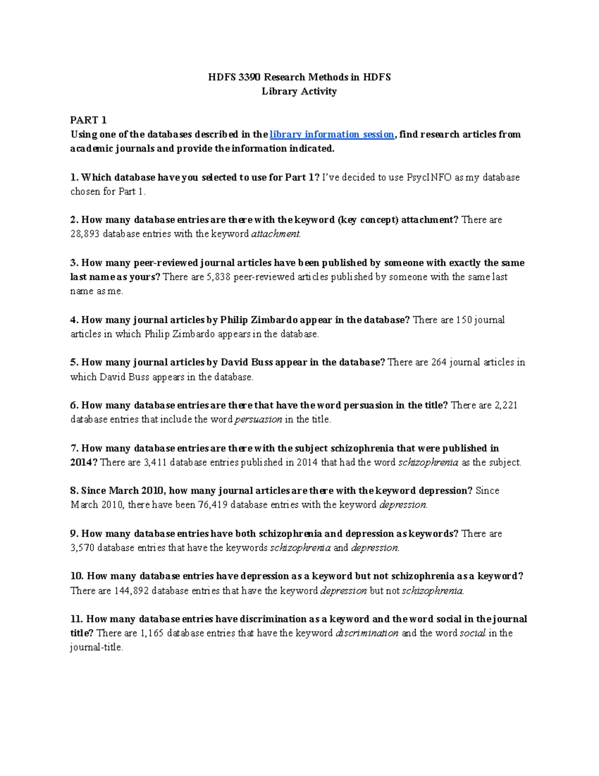 Library Assignment - HDFS 3390 - HDFS 3390 Research Methods in HDFS Library Activity PART 1 ...