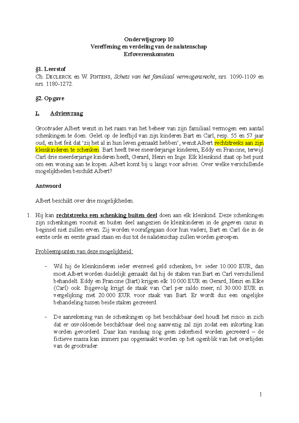 Modelantwoorden OG 10 erfrecht vereffening en verdeling van de ...