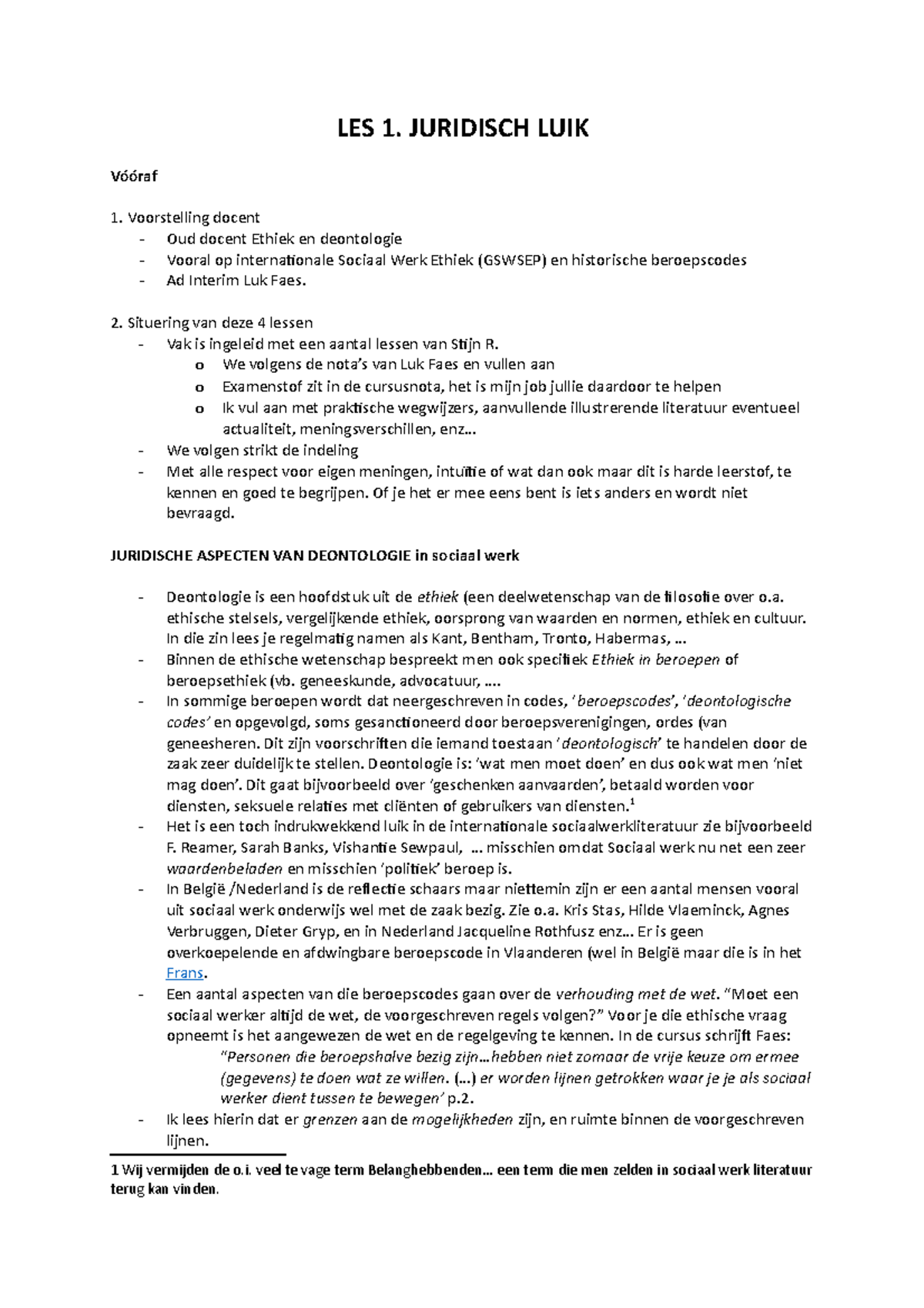 LES 1 Jureth Denoix - sociaal werk artevelde eerste les ethische ...