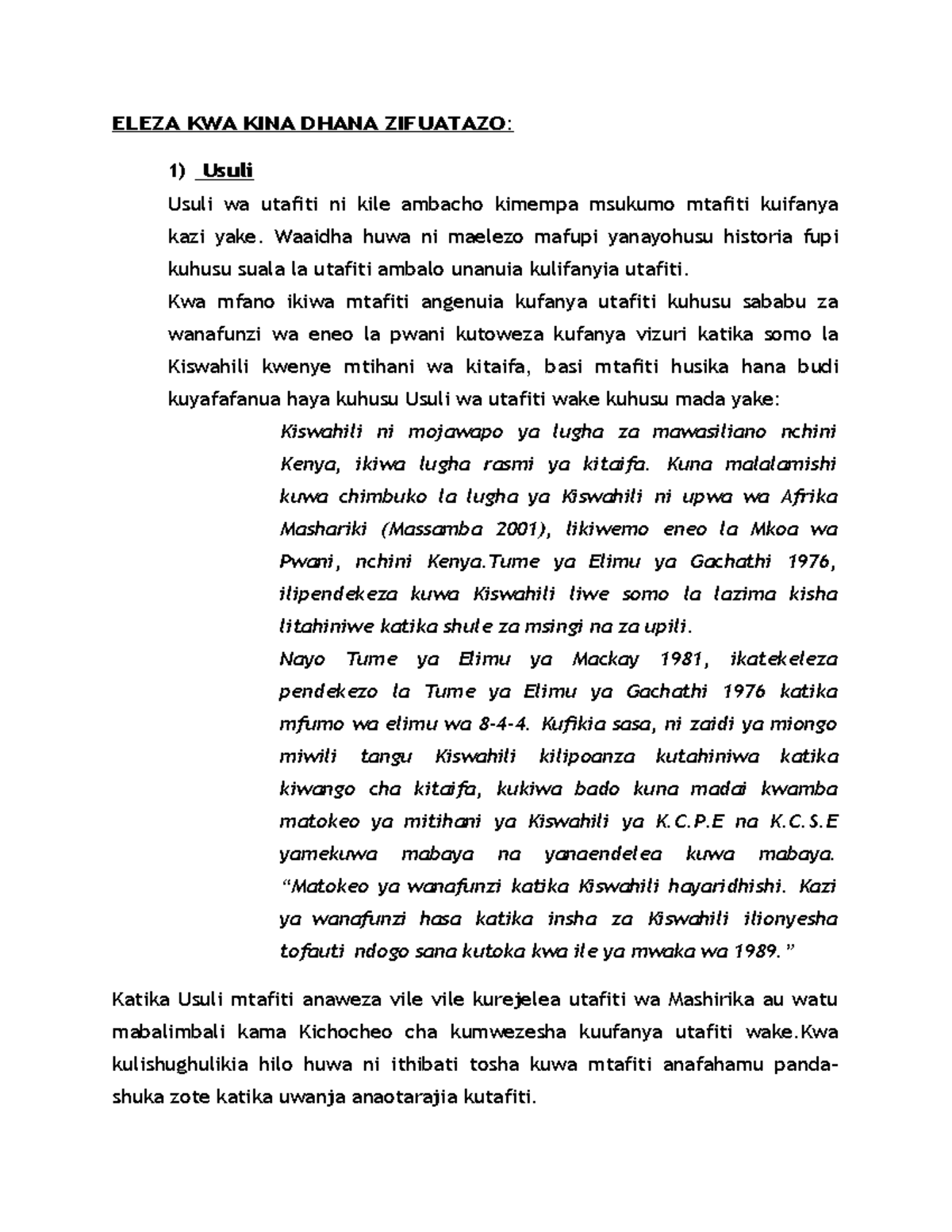 Utafiti Katika Kiswahili.docx - ELEZA KWA KINA DHANA ZIFUATAZO: Usuli ...