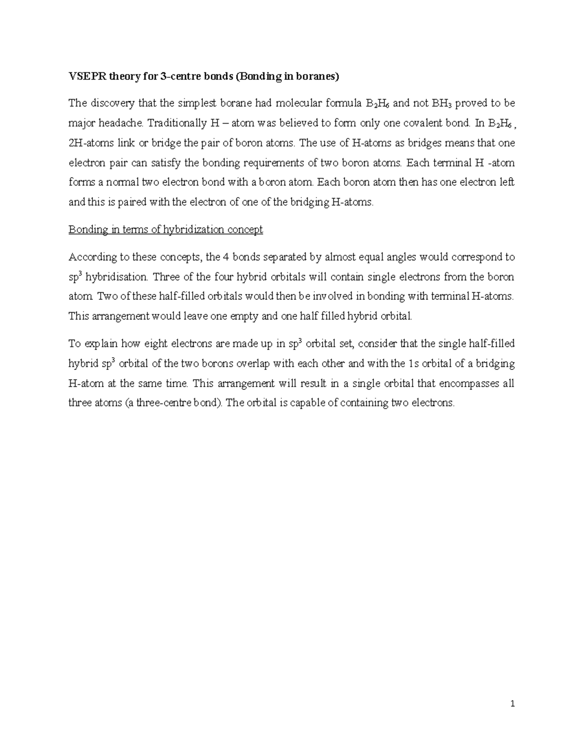 Lecture 12 - VSEPR theory for 3-centre bonds (Bonding in boranes) The discovery that the ...