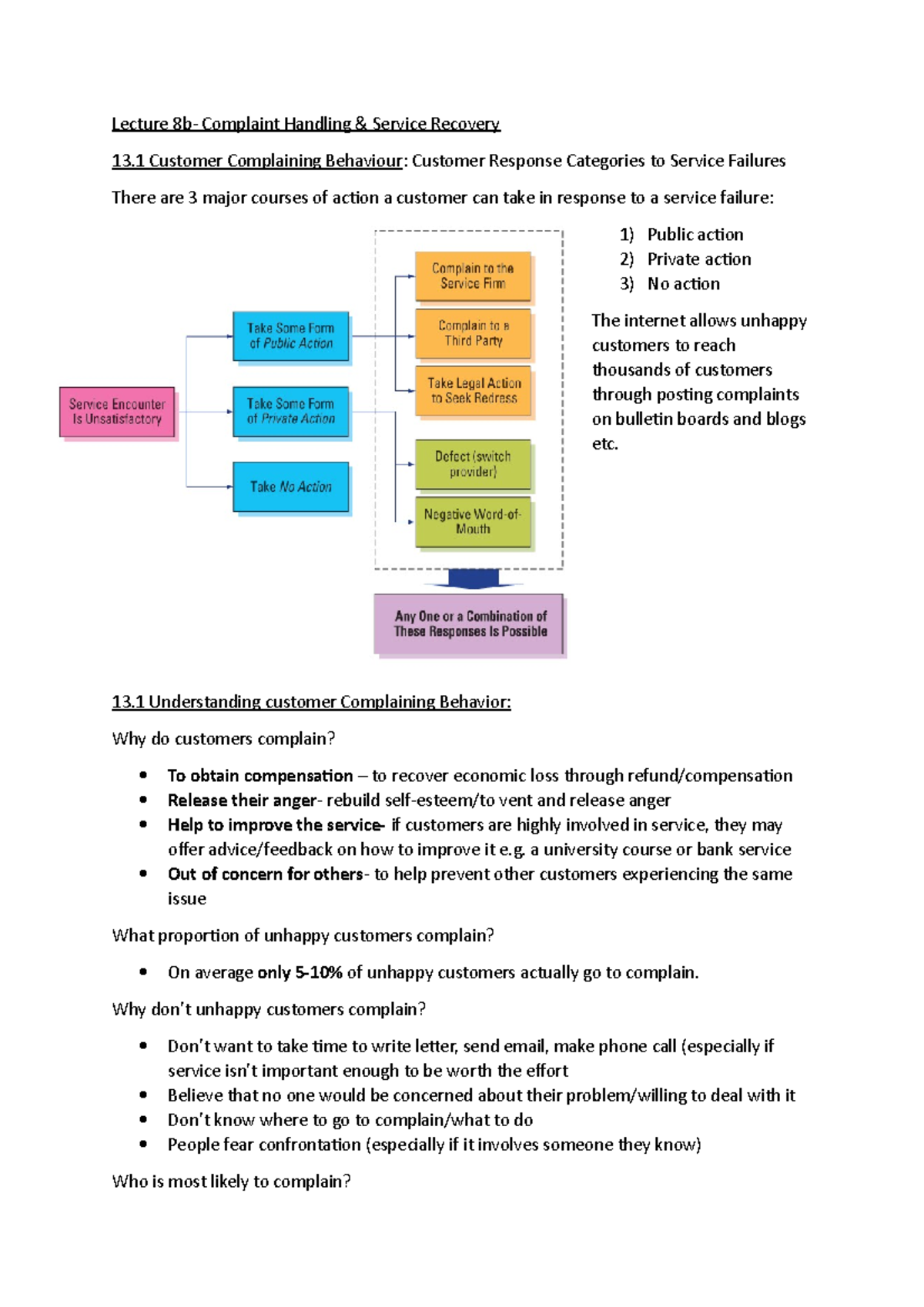 Lecture 8b - Complaint handling and service recovery - Lecture 8b ...