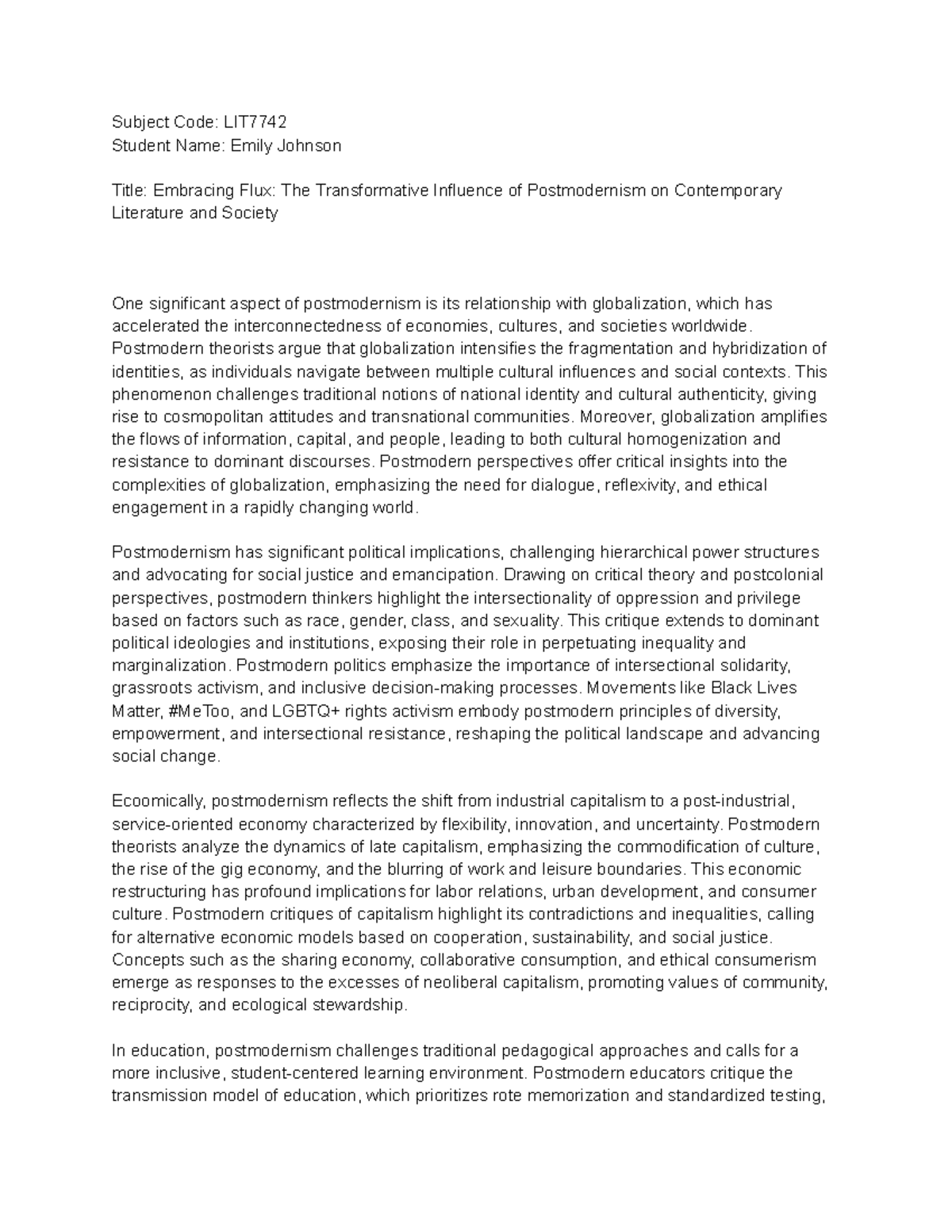 The Transformative Influence of Postmodernism on Contemporary ...