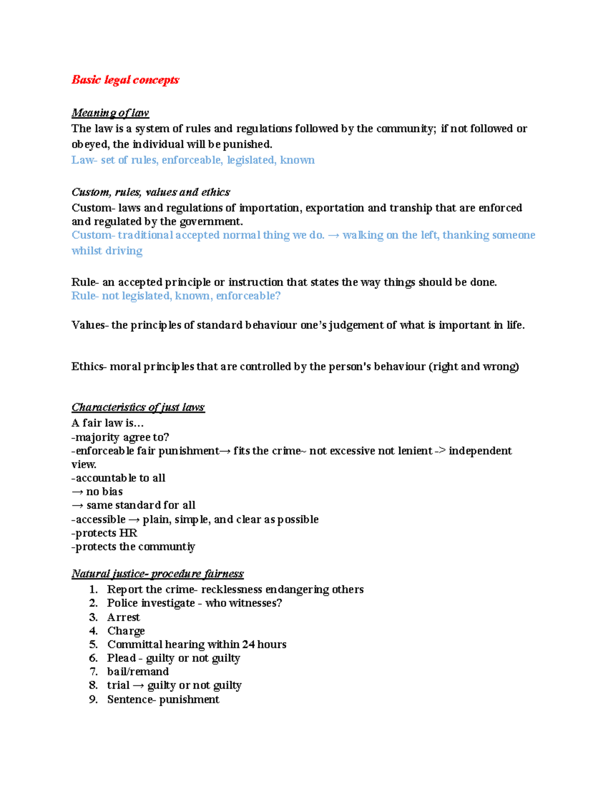 Core 1- the legal system - Basic legal concepts Meaning of law The law ...