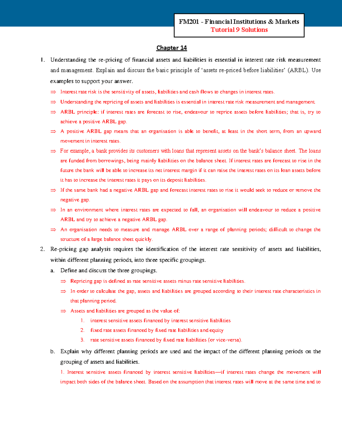 FM 201 Tutorial 9 Solutions - Tutorial 9 Solutions Chapter 14 1 ...