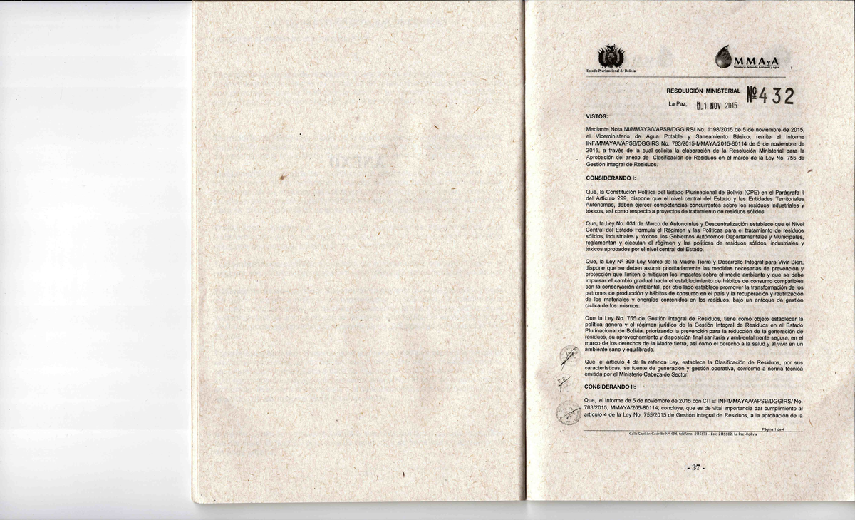 Res Min 432 2015 Clasific Residuos Solidos - Ingeniería ambiental - Studocu