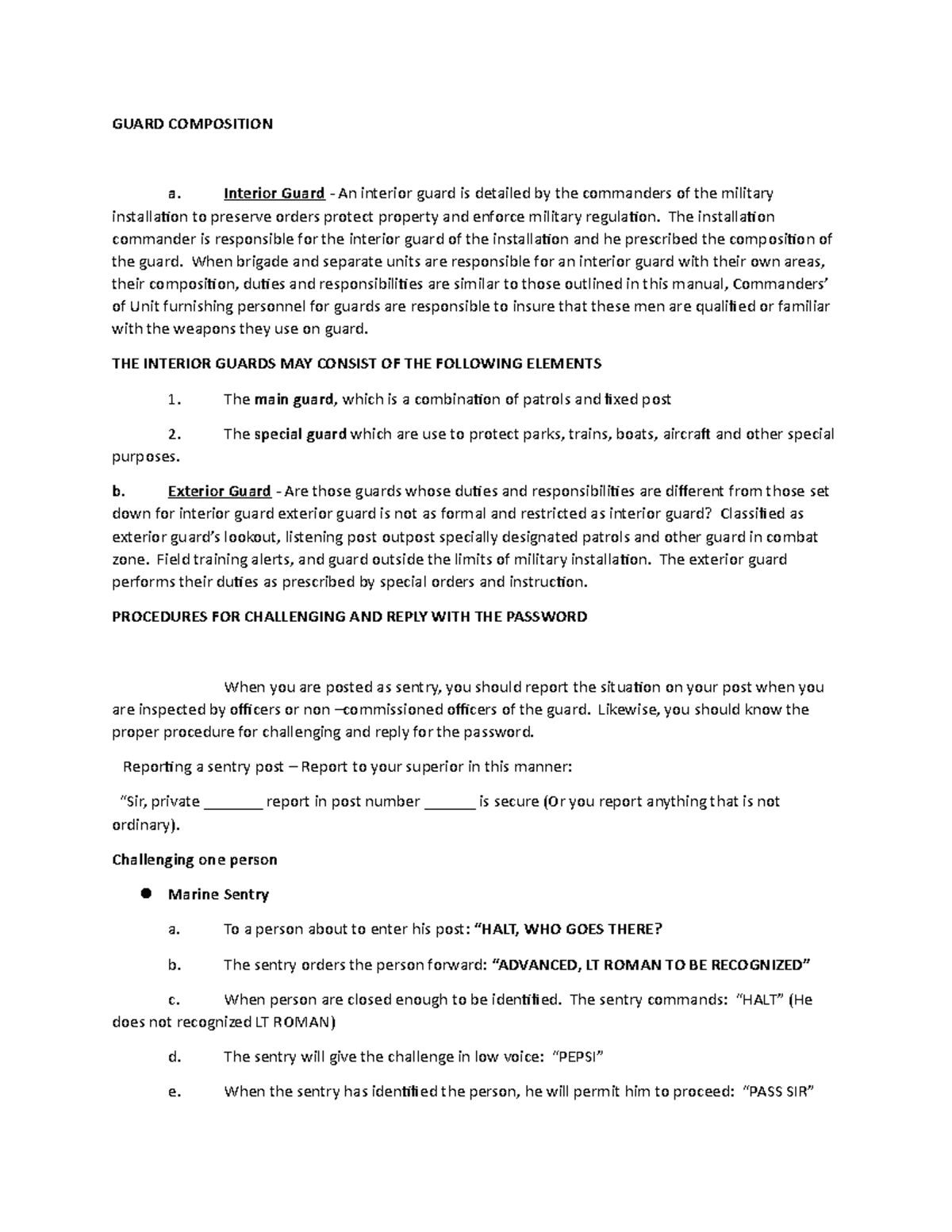 Guard Composition - GUARD COMPOSITION a. Interior Guard - An interior ...