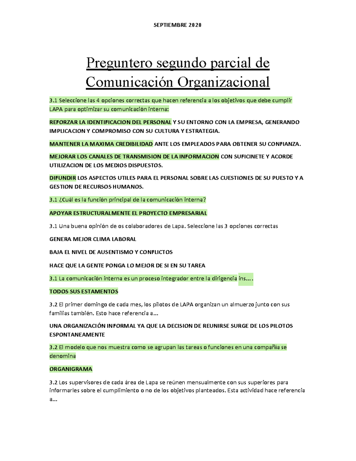 Preguntero 2do parcial- Comunicacion organizacional - Preguntero segundo parcial de Comunicación ...