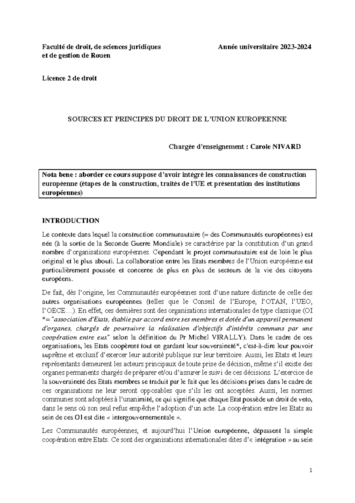 Cours Partie 1 - Faculté de droit, de sciences juridiques Année ...