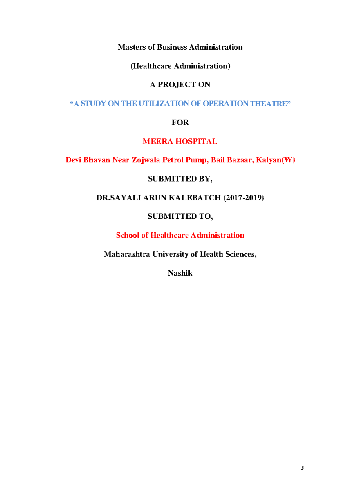 Avisha - Pdf to management - Masters of Business Administration (Healthcare Administration) A ...