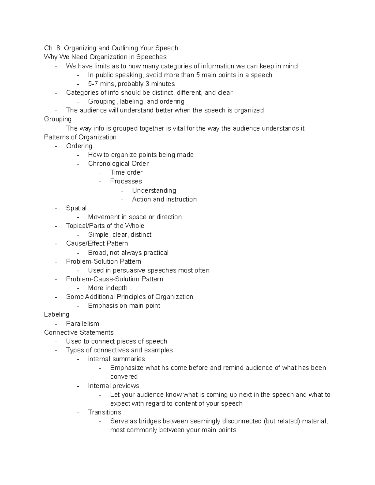 Organizing And Outlining Your Speech Ch 6 Organizing And Outlining