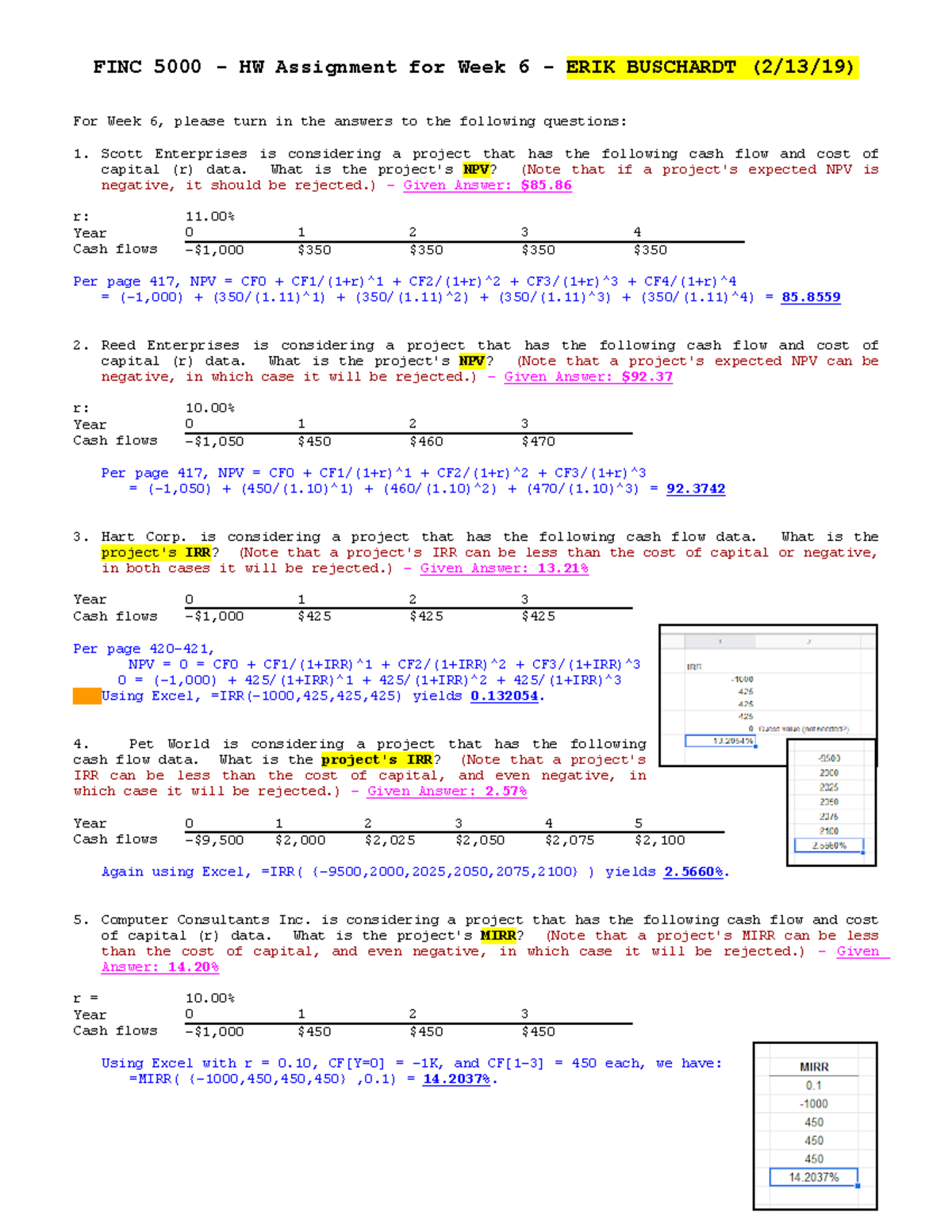 FIN5320-6 - FIN5320 - FINC 5000 - HW Assignment for Week 6 - ERIK ...