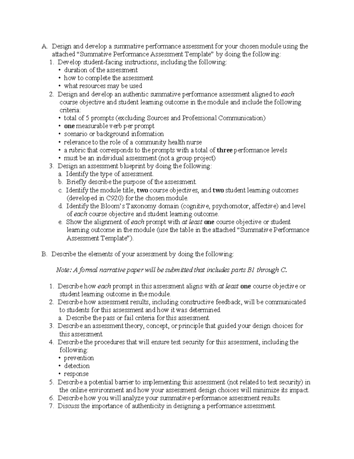 Rubric Task 3 - A. Design and develop a summative performance ...