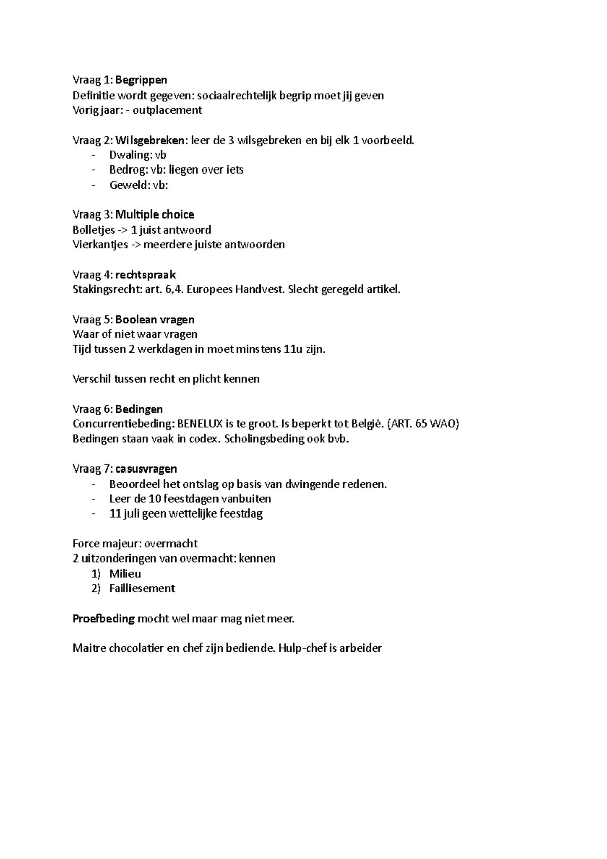 Vraag 1 - werkzitting van sociaal recht - Vraag 1: Begrippen Definitie ...