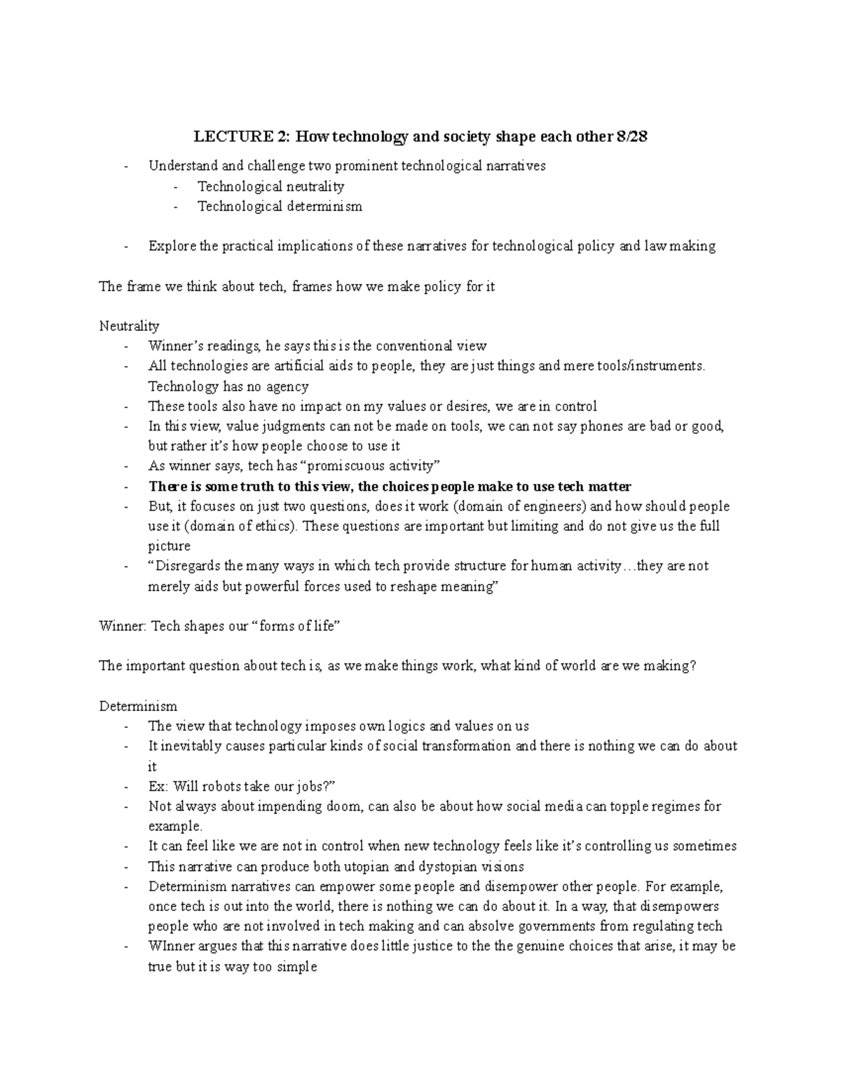 INFO 1200 Lecture 2 Notes - LECTURE 2: How technology and society shape ...