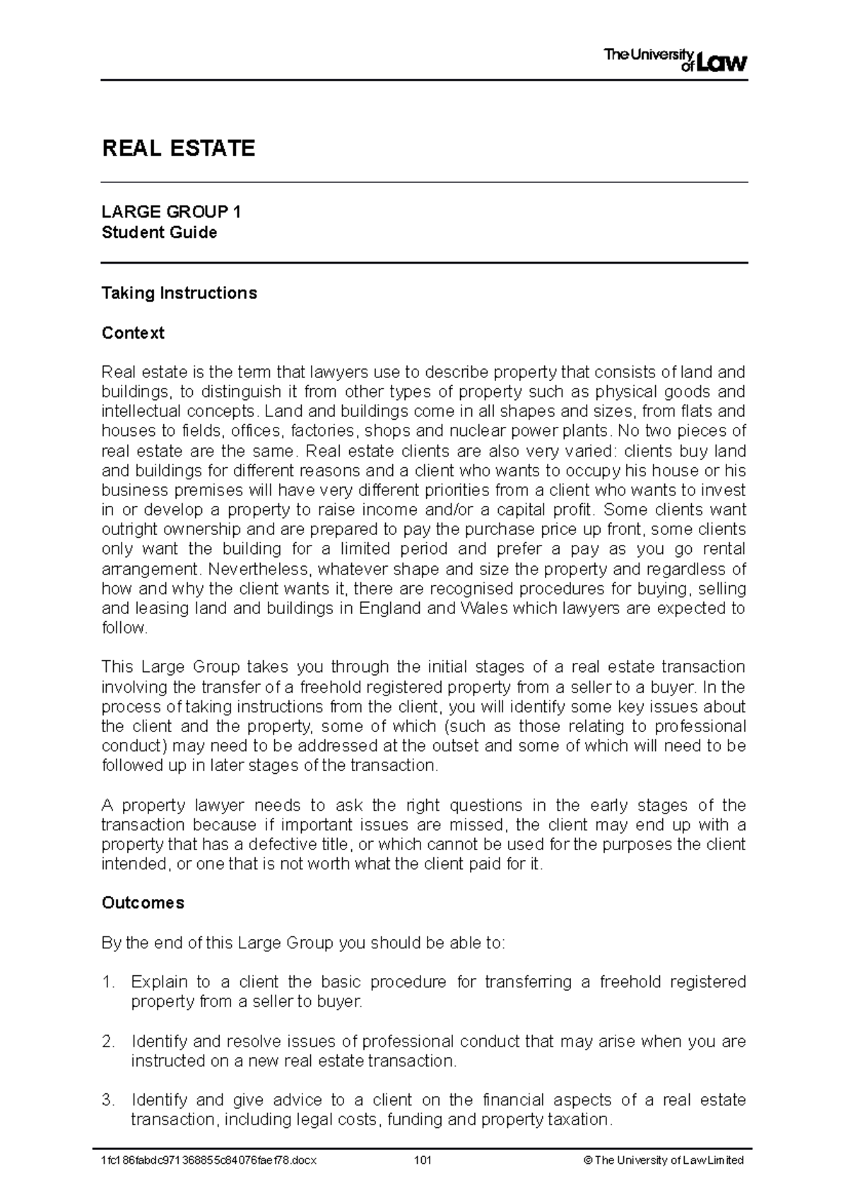 Real Estate - LG1 - Notes - REAL ESTATE LARGE GROUP 1 Student Guide ...