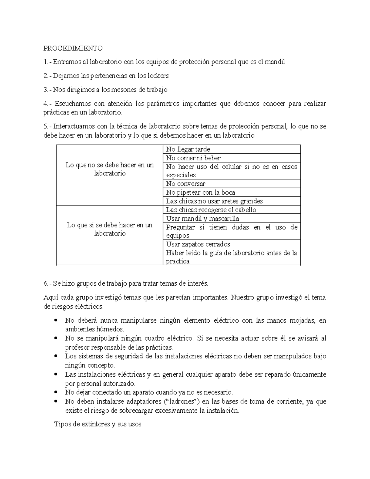 Procedimiento-LAB1 Calidad - PROCEDIMIENTO 1.- Entramos al laboratorio con los equipos de ...