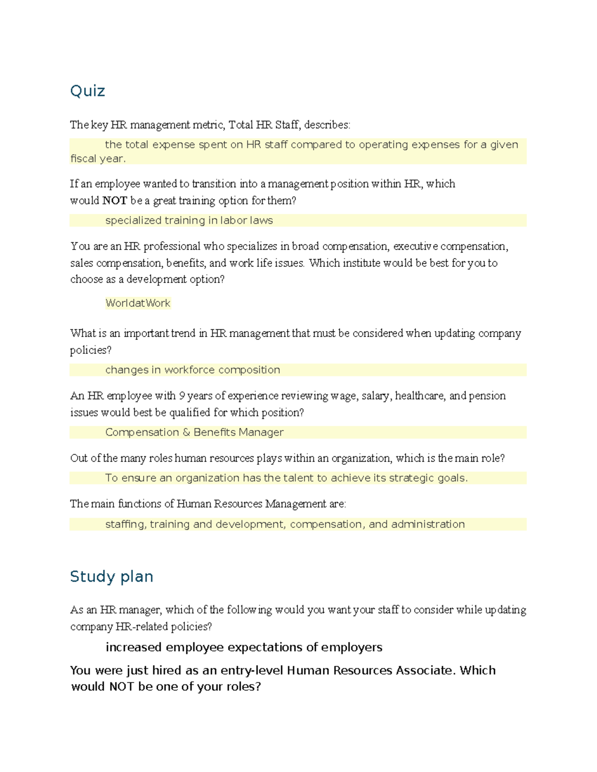 BA106 Chapter 1 - Quiz The key HR management metric, Total HR Staff ...