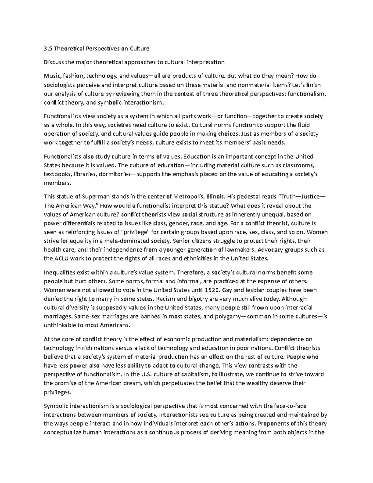 3.5 theory perspectives on culture notes - 3 Theoretical Perspectives ...