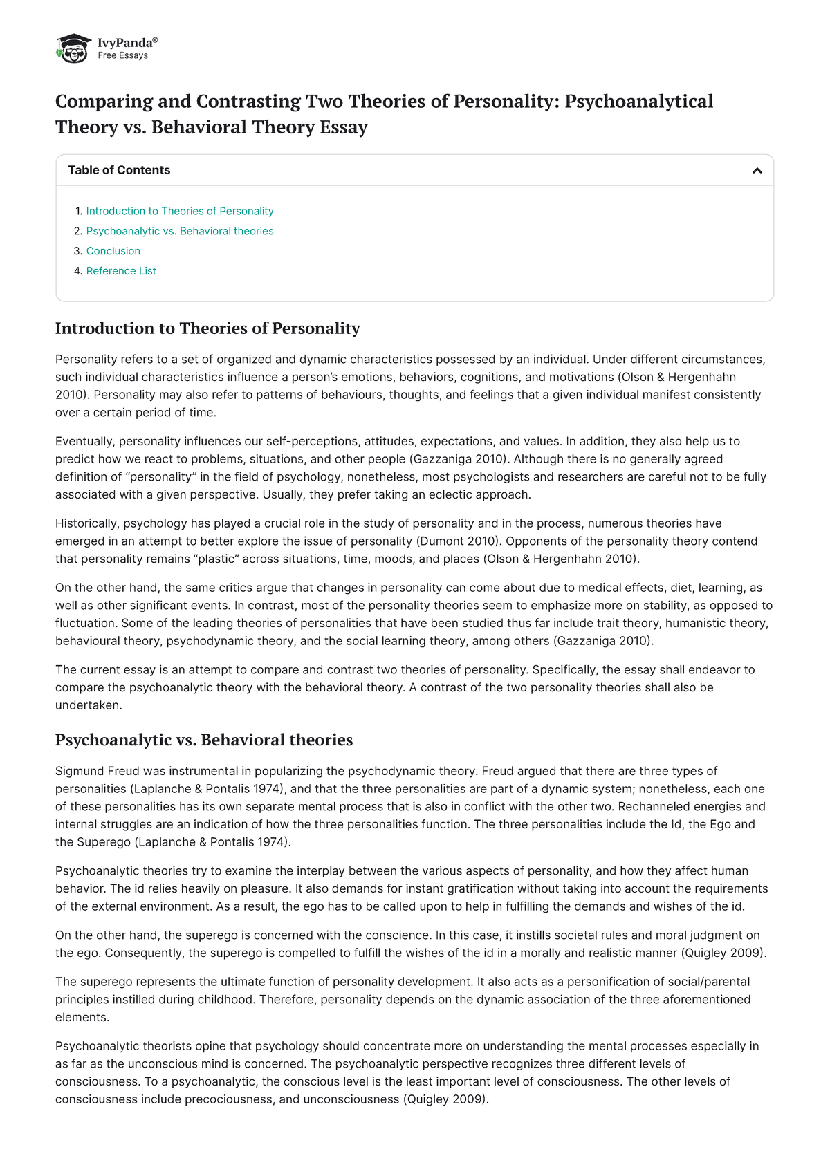 Comparing and Contrasting Two Theories of Personality Psychoanalytical ...