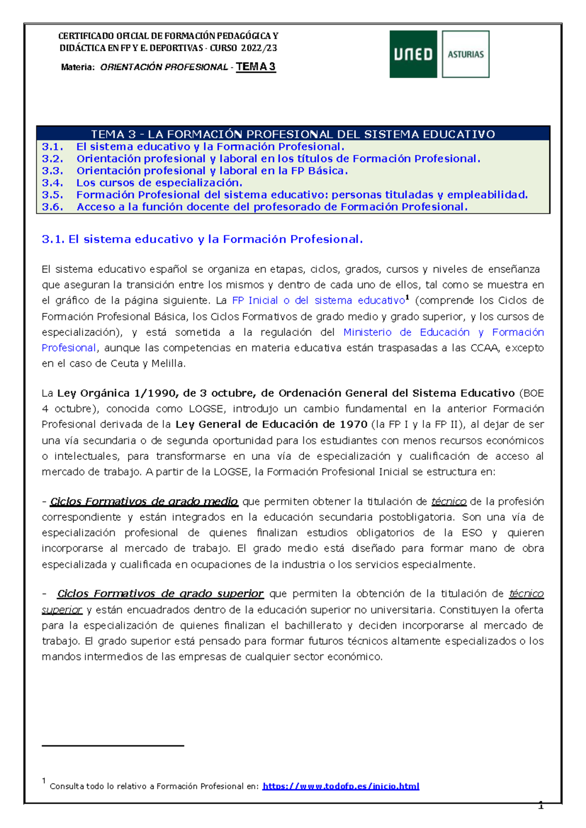 TEMA 3 OR - Tema 3 - DIDÁCTICA EN FP Y E. DEPORTIVAS - CURSO 20 22 / Materia: ORIENTACIÓN - Studocu