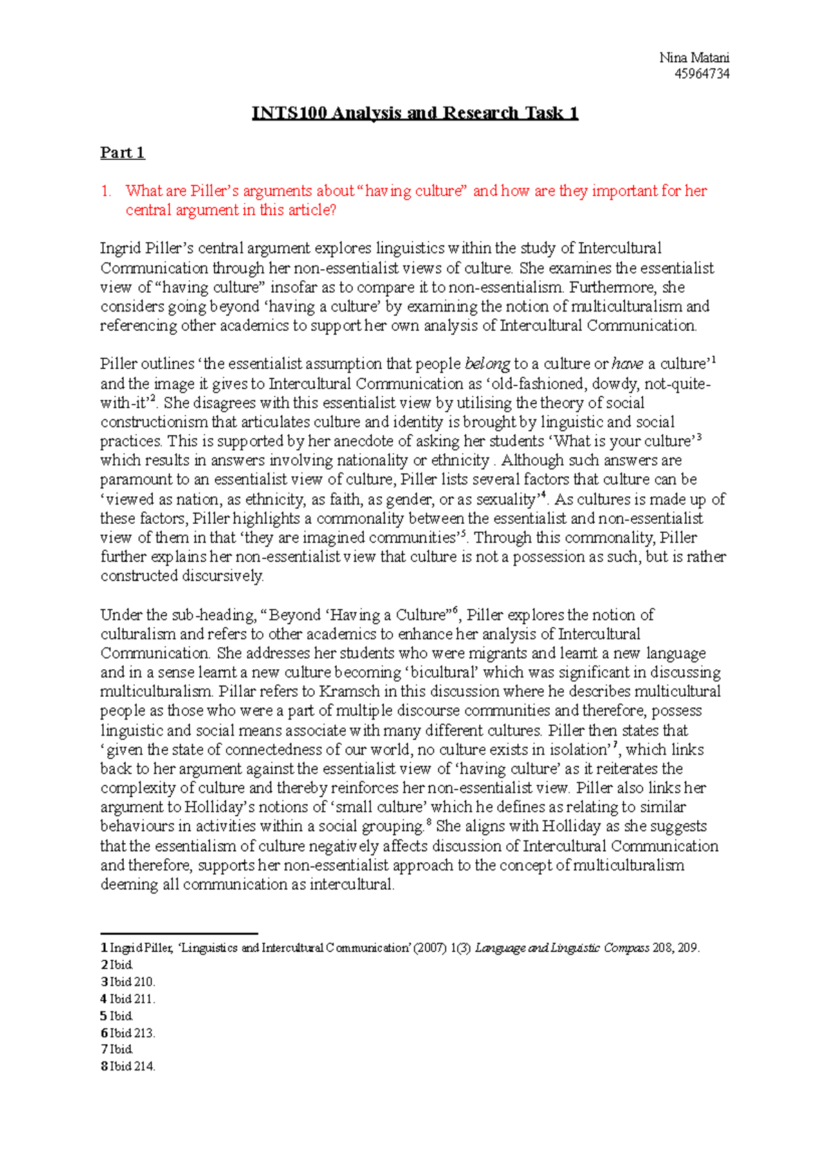 INTS100 Analysis and Research Task 1 - 45964734 INTS100 Analysis and ...