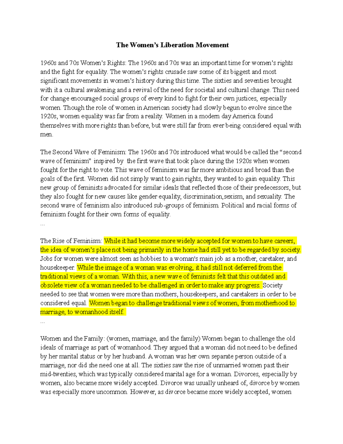 The Women's Liberation Movement - The Women’s Liberation Movement 1960s ...