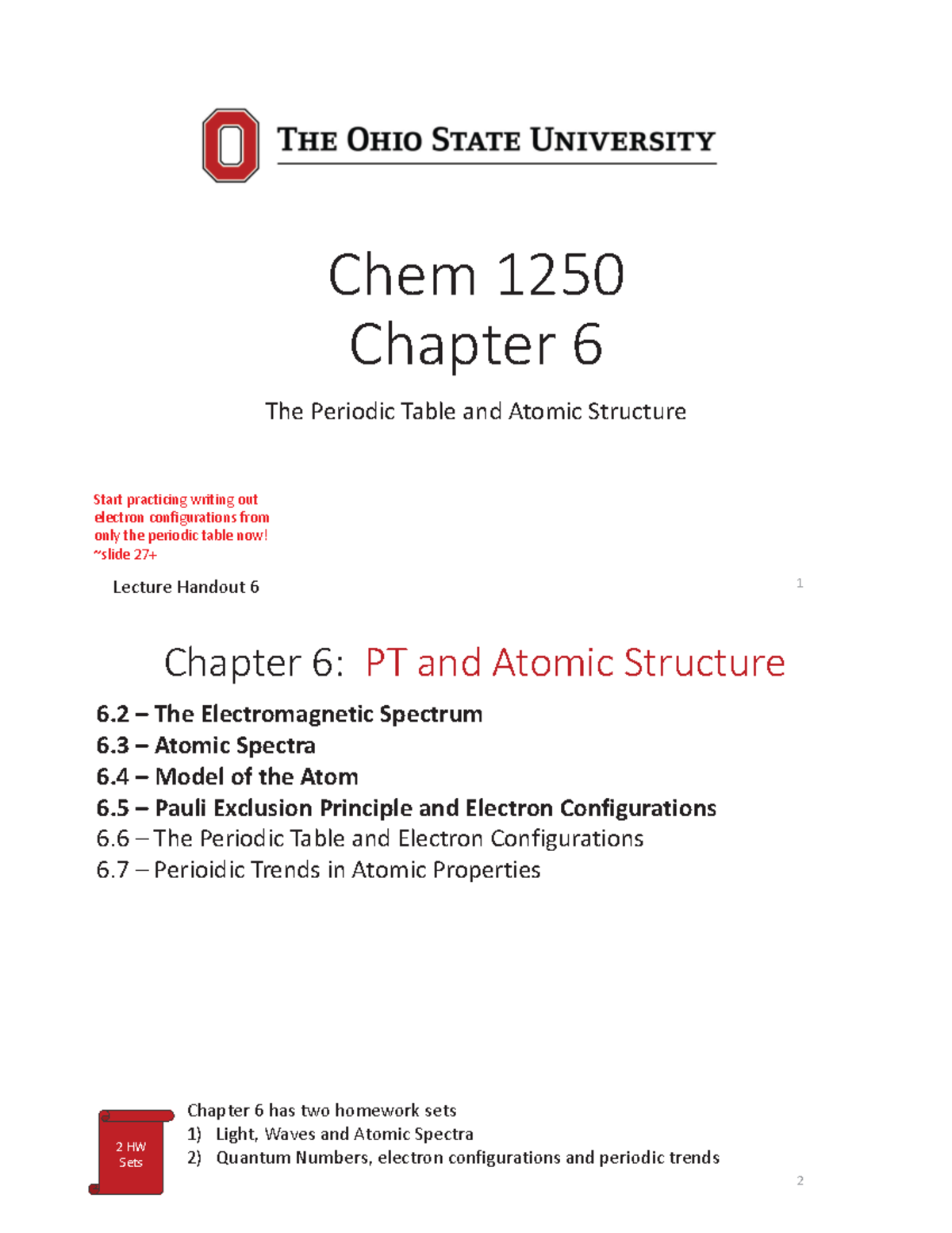 Chapter 6 Periodic table and Atomic structure - Chem 1250 Chapter 6 The ...