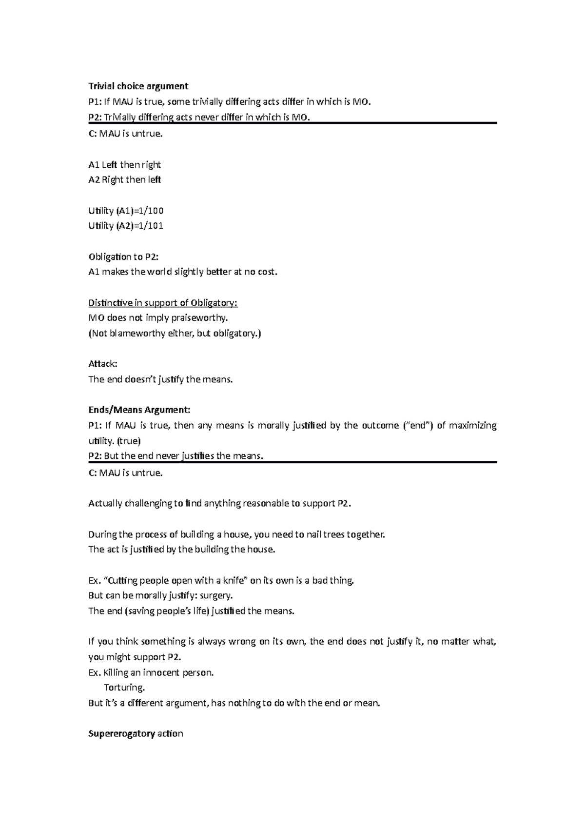 Trivial choice argument, Supererogatory action, SAU - Trivial choice ...