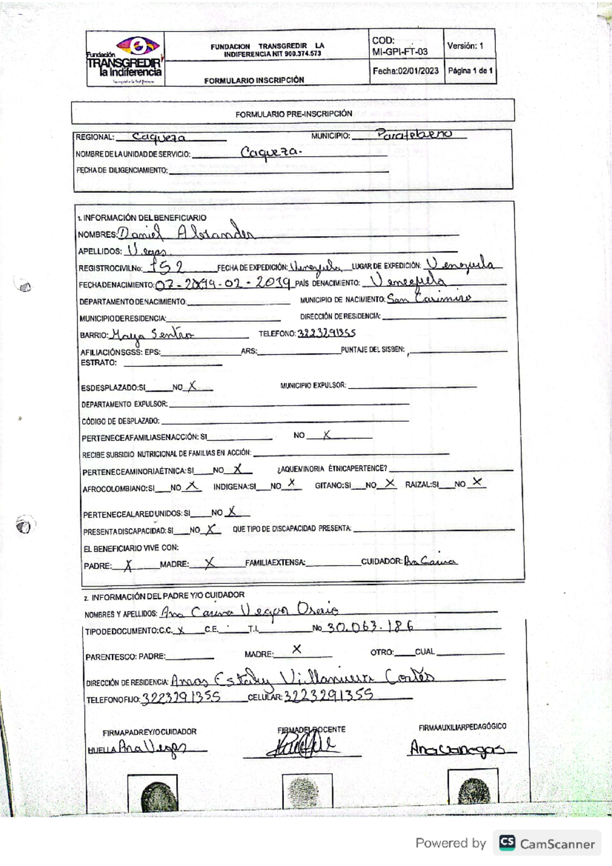 152 - ,MNBBB - COD: FUNDACION TRANSGREDIR LA Versión: 1 Fundación ...