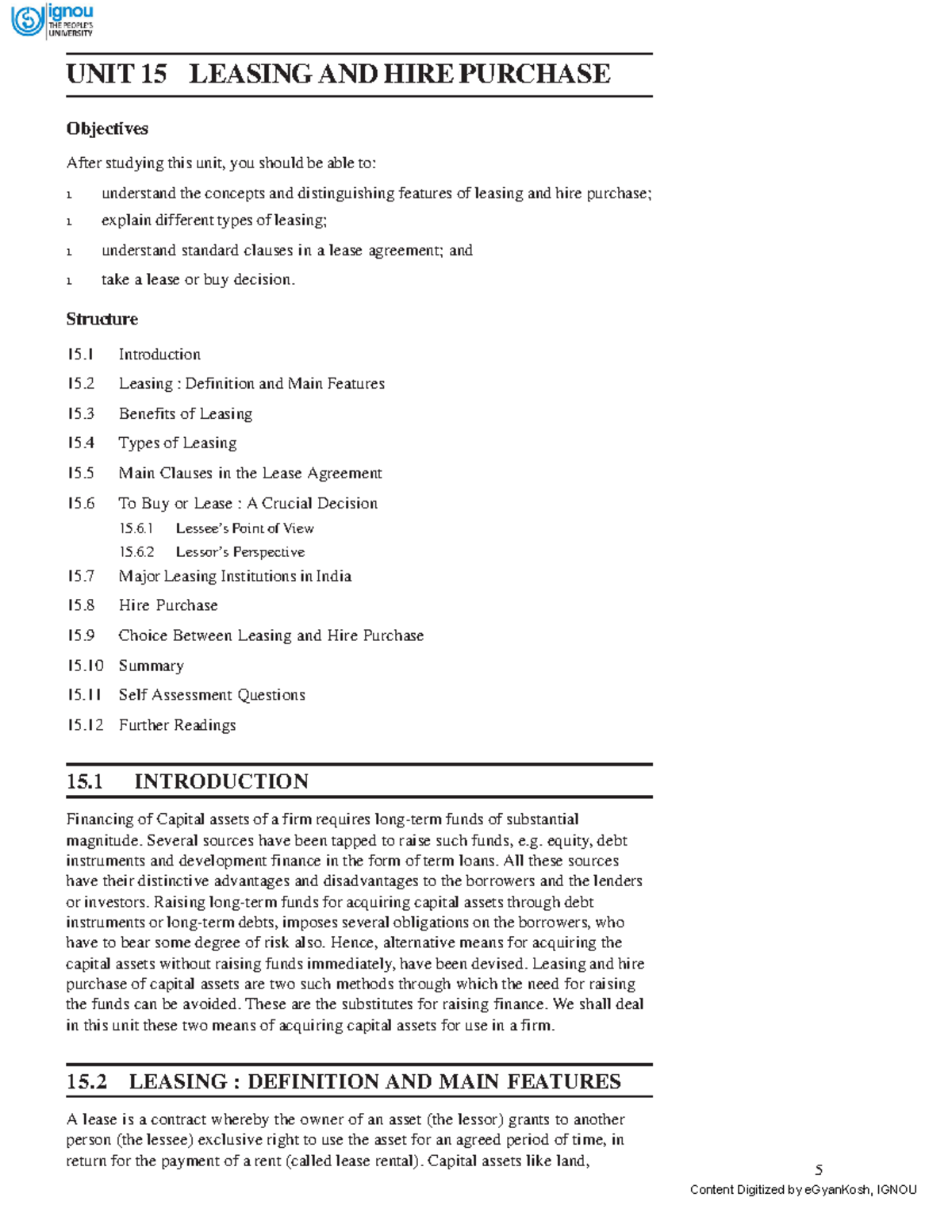 Leasing and hire purchase - Structure 15 Introduction 15 Leasing ...