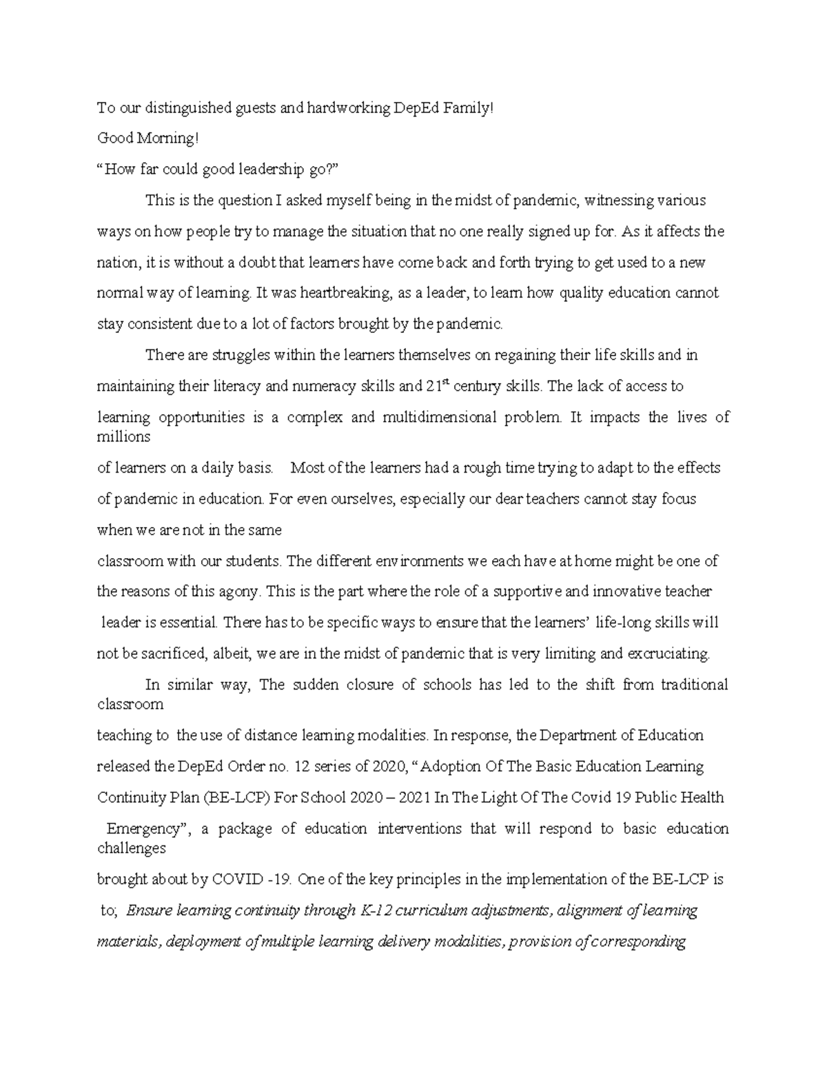 Seameo Innotech, Speech FOR S'MEL - To our distinguished guests and ...