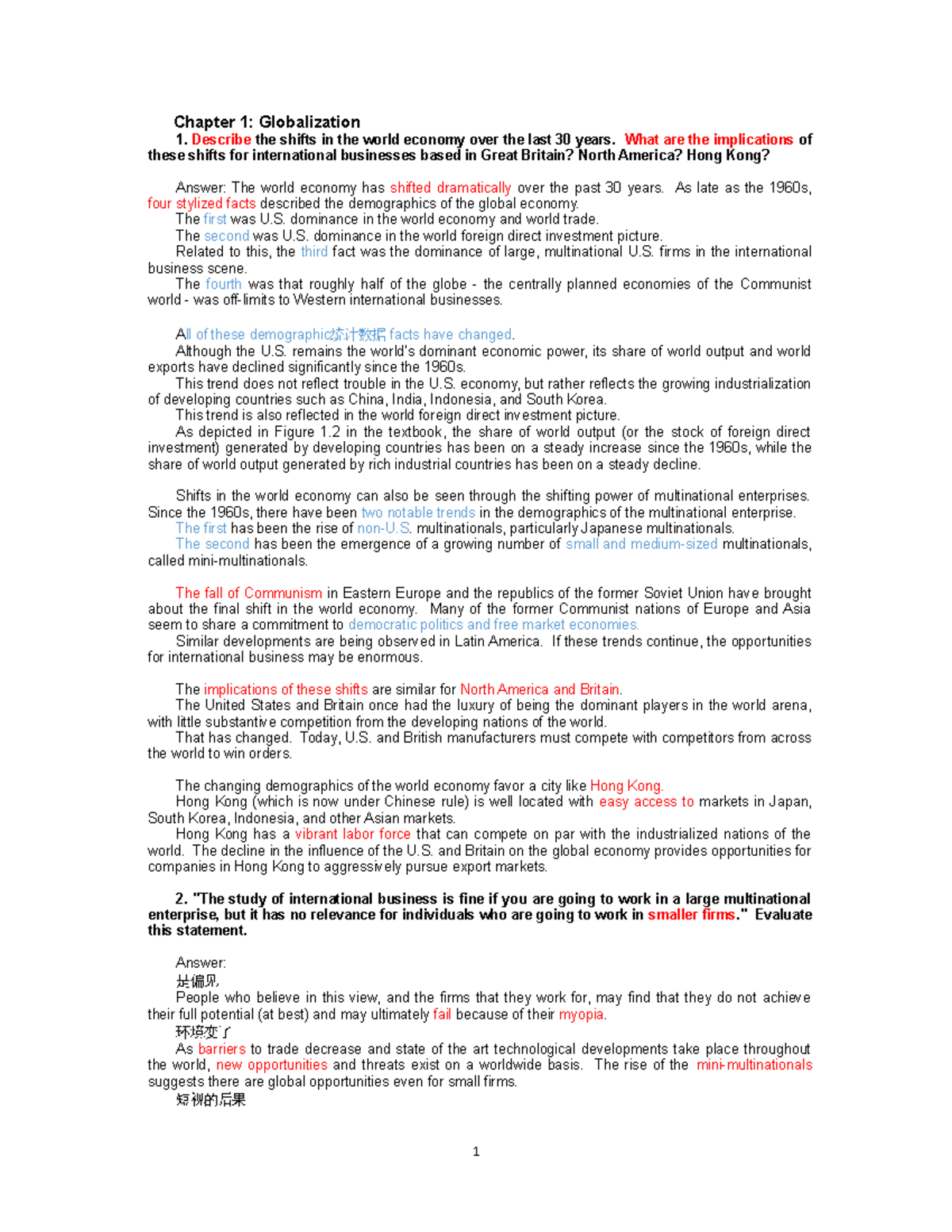 Busi2025 answer of textbook Chater 1-16 - Chapter 1: Globalization 1 ...