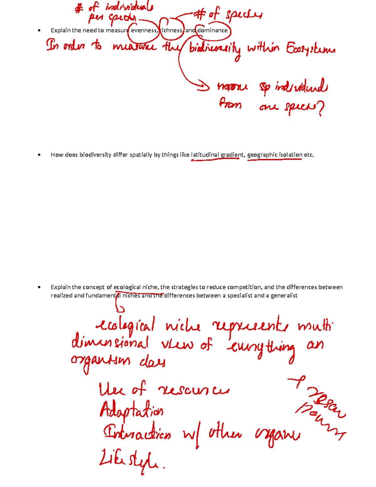 EER - Exam practice - Explain the need to measure evenness, richness ...