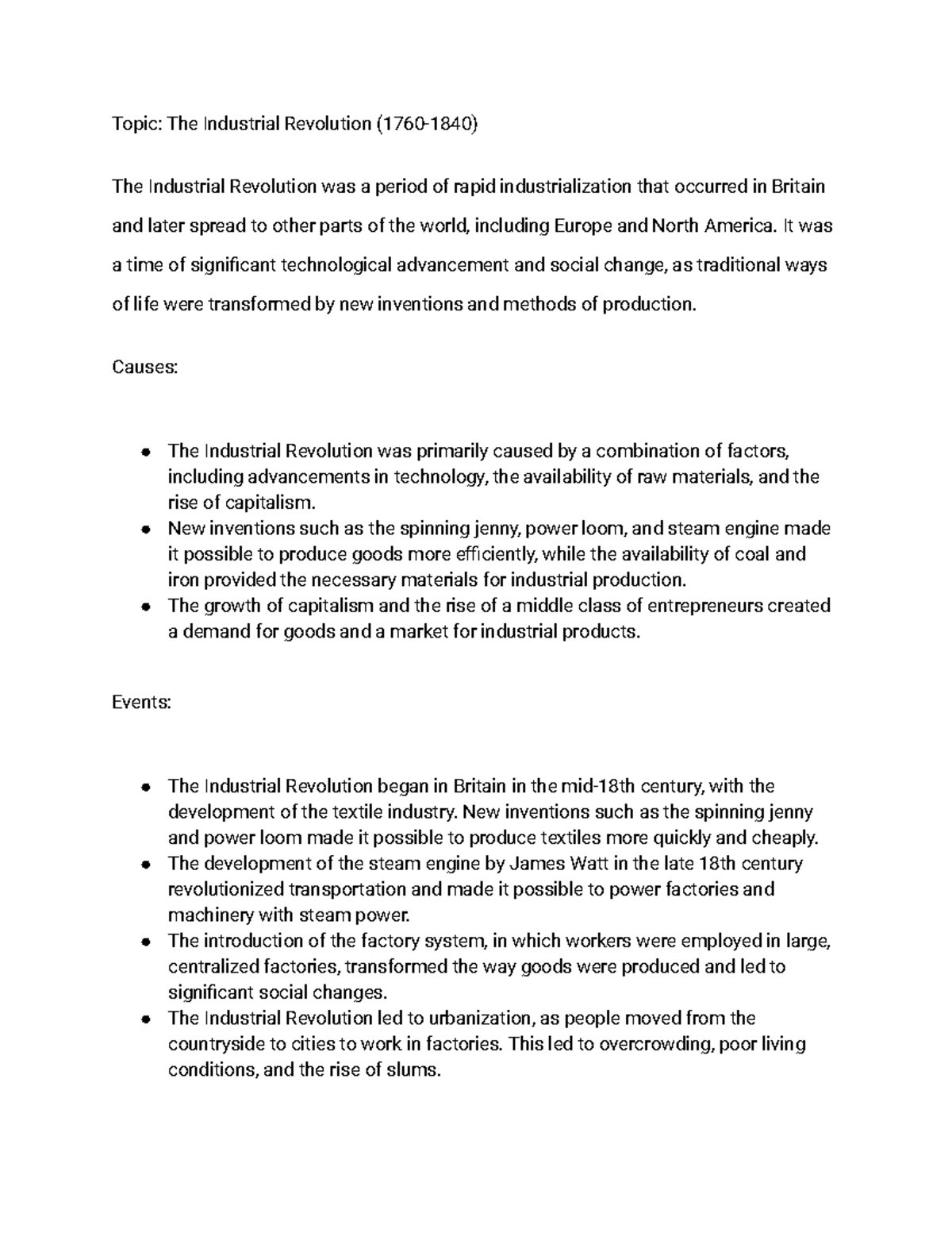 The Industrial Revolution (1760-1840) - It was a time of significant ...
