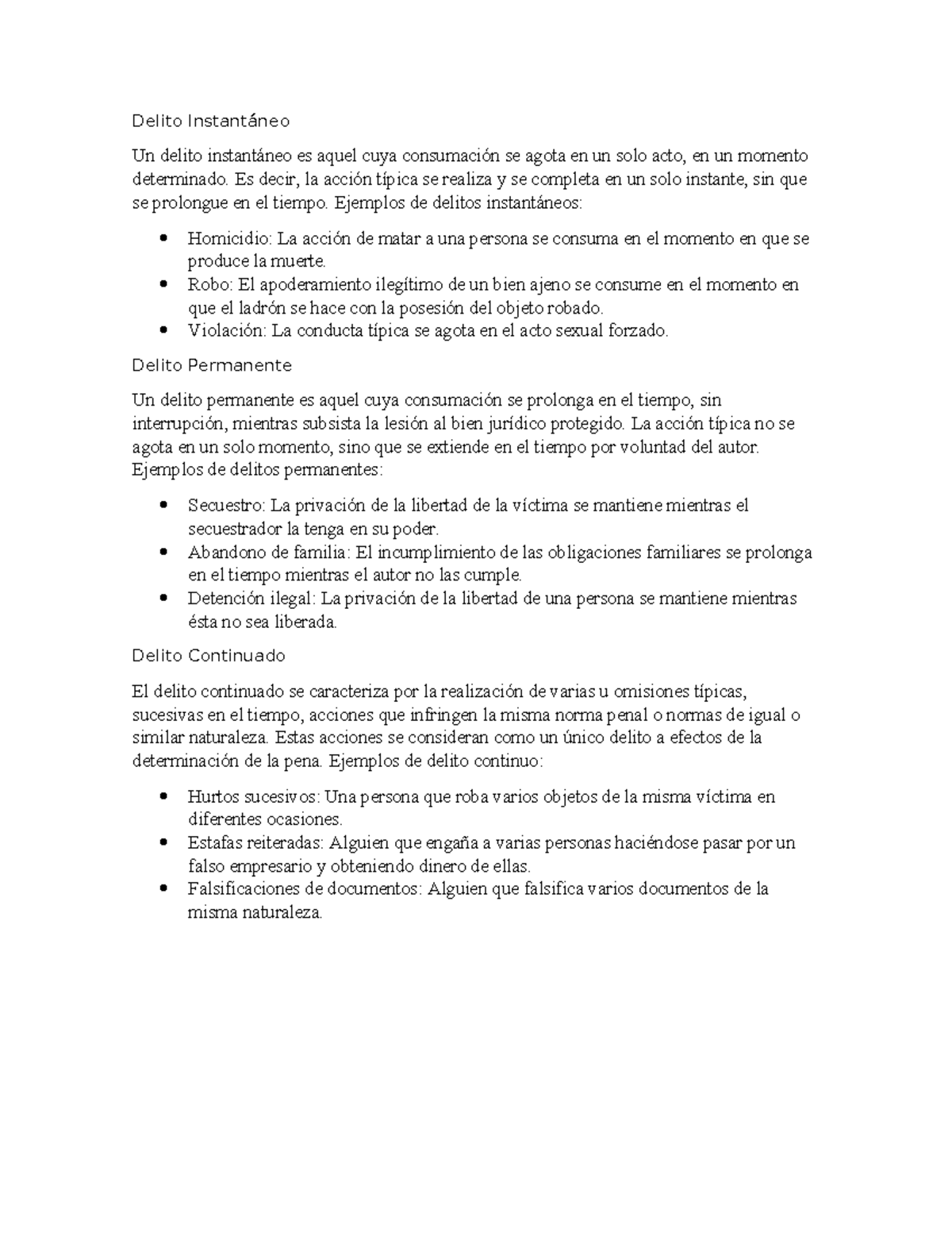 Delito Instantáneo - son aquellos cuya duración concluye en el momento ...