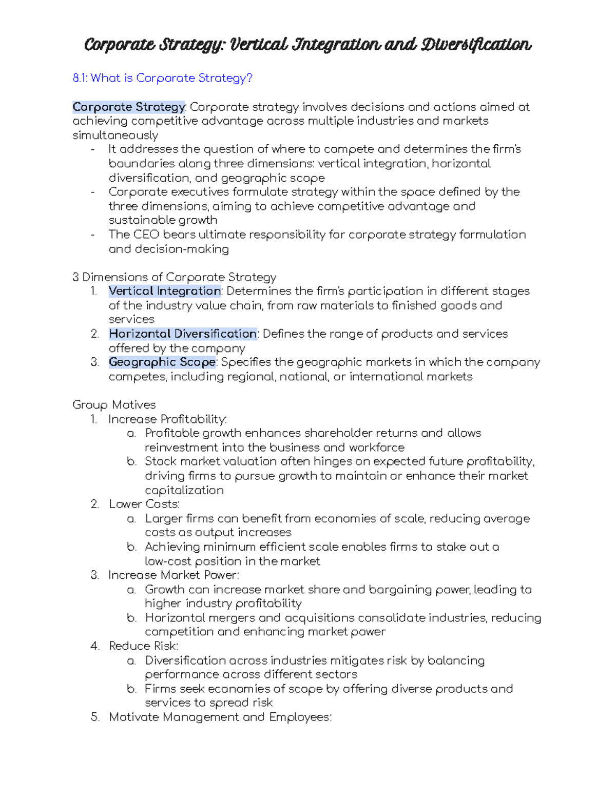Ch.8 Corporate Strategy Vertical Integration and Diversification - 8 ...