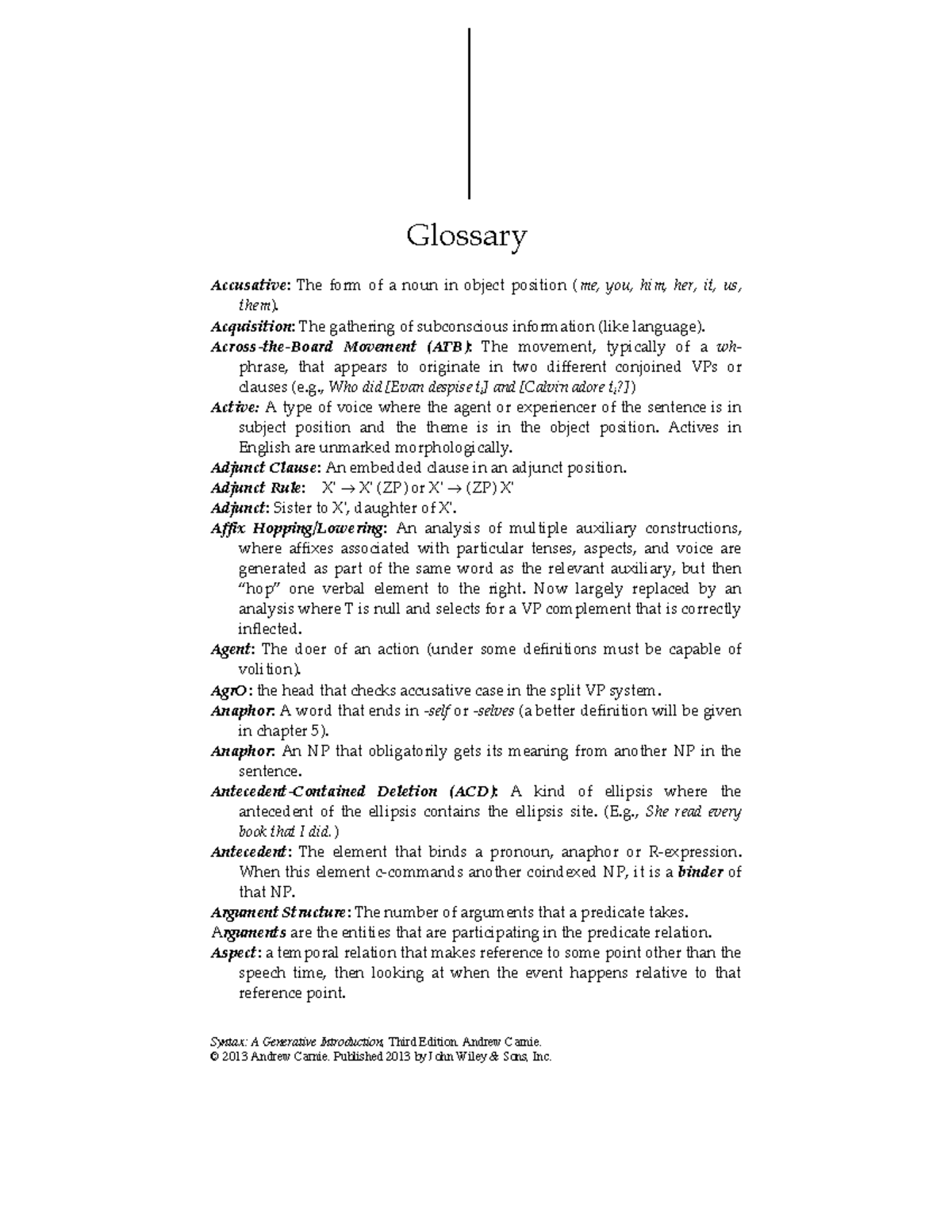 Glossary - glosario - Syntax: A Generative Introduction, Third Edition ...