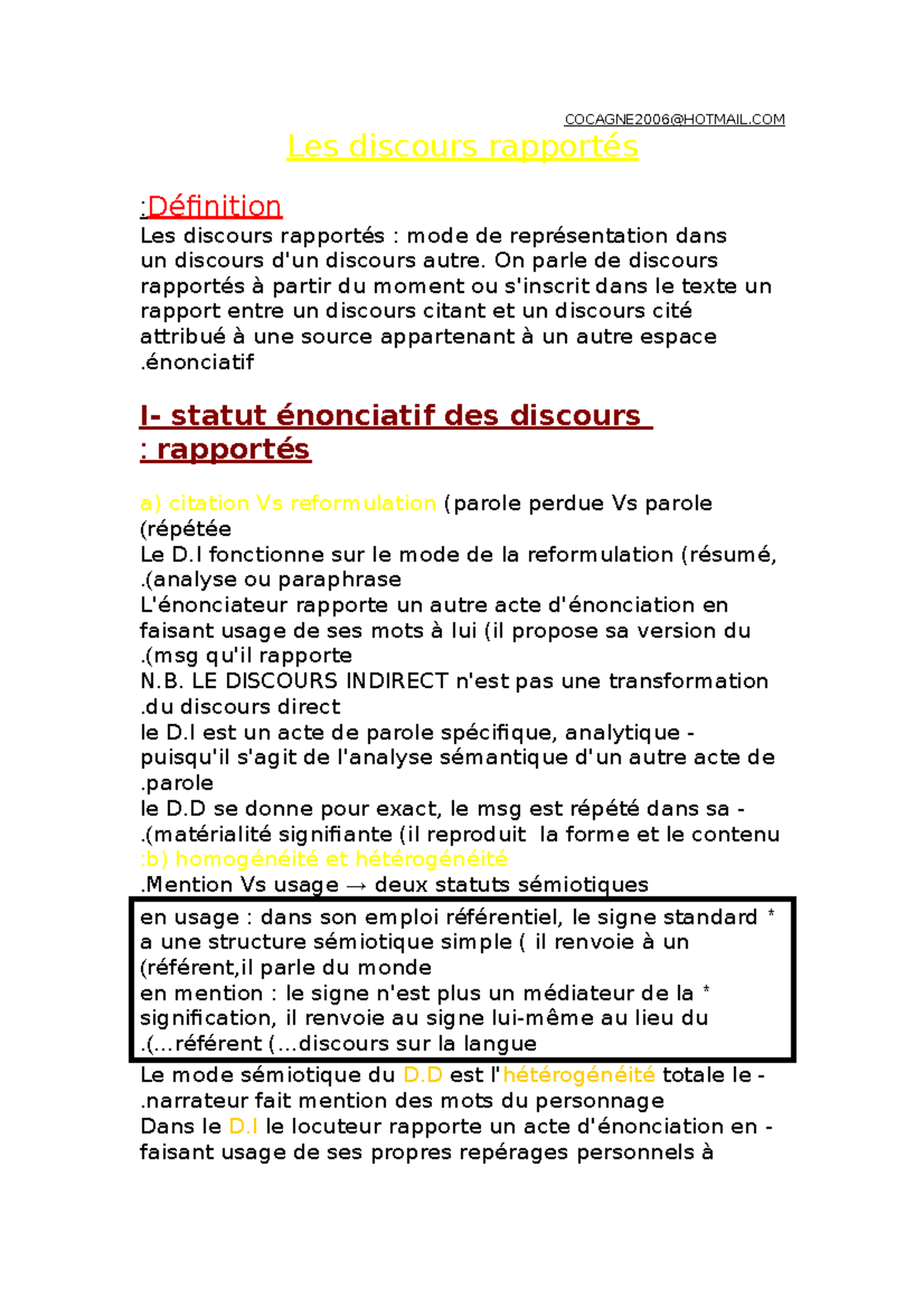 Discours rapportes - COCAGNE2006@HOTMAIL Les discours rapportés ...